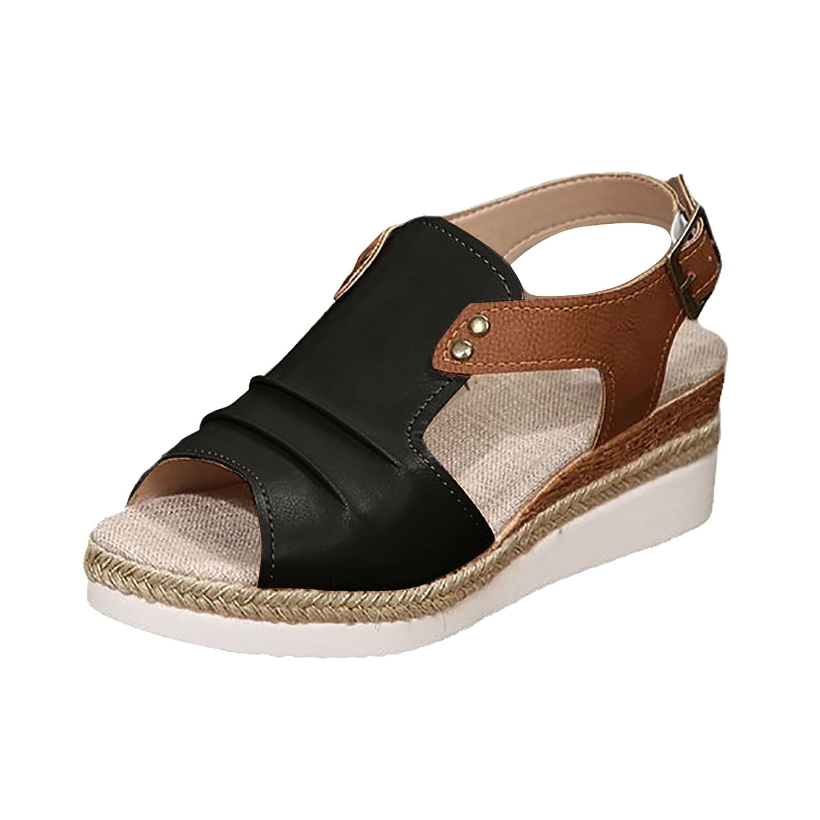 DVKOVI Women Sandals Footbed Arch Support,Mid Heel Wedge Open Toe,Black ...
