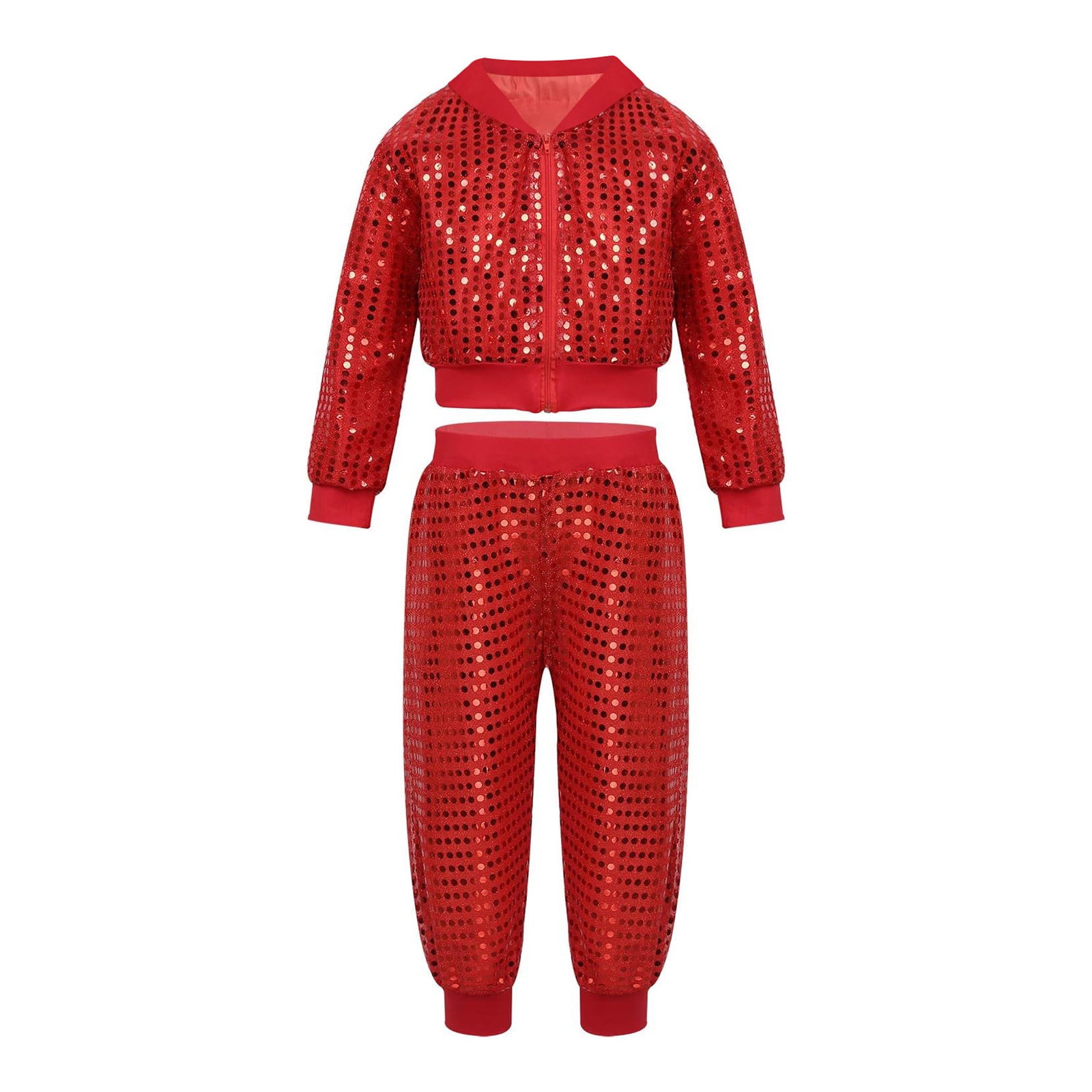 DVKOVI Women's 2 Piece Set Girls Shiny Sequins Street Dance Outfits Hop ...
