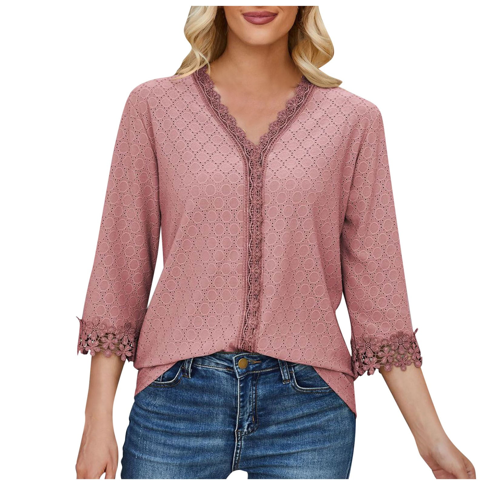 DVKOVI Women's 3/4 Sleeve Tops Dressy Tunics for Women Blouses Formal ...