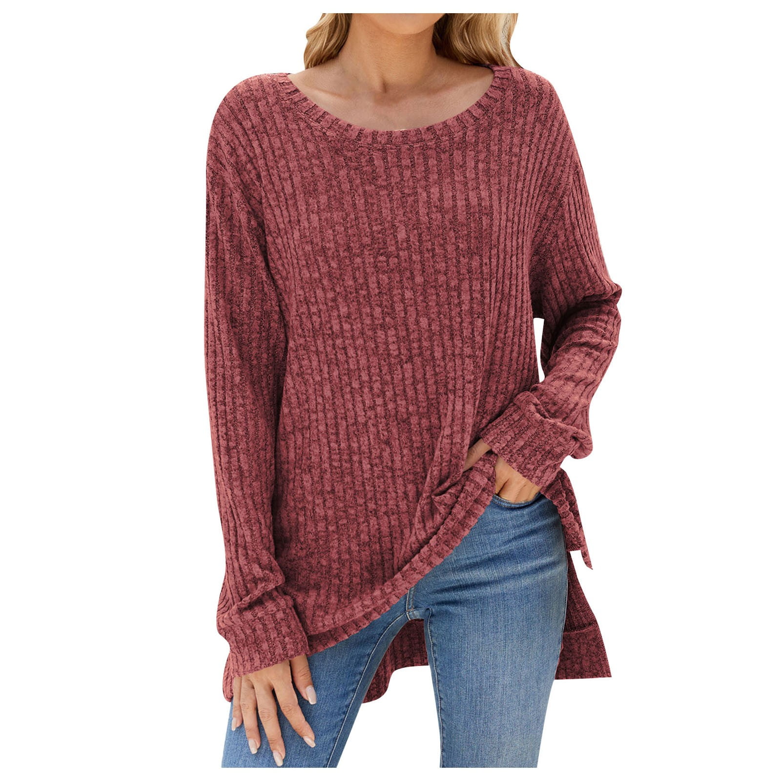 DVKOVI Women's Autumn and Winter Solid Color Long Sleeved Knitted ...
