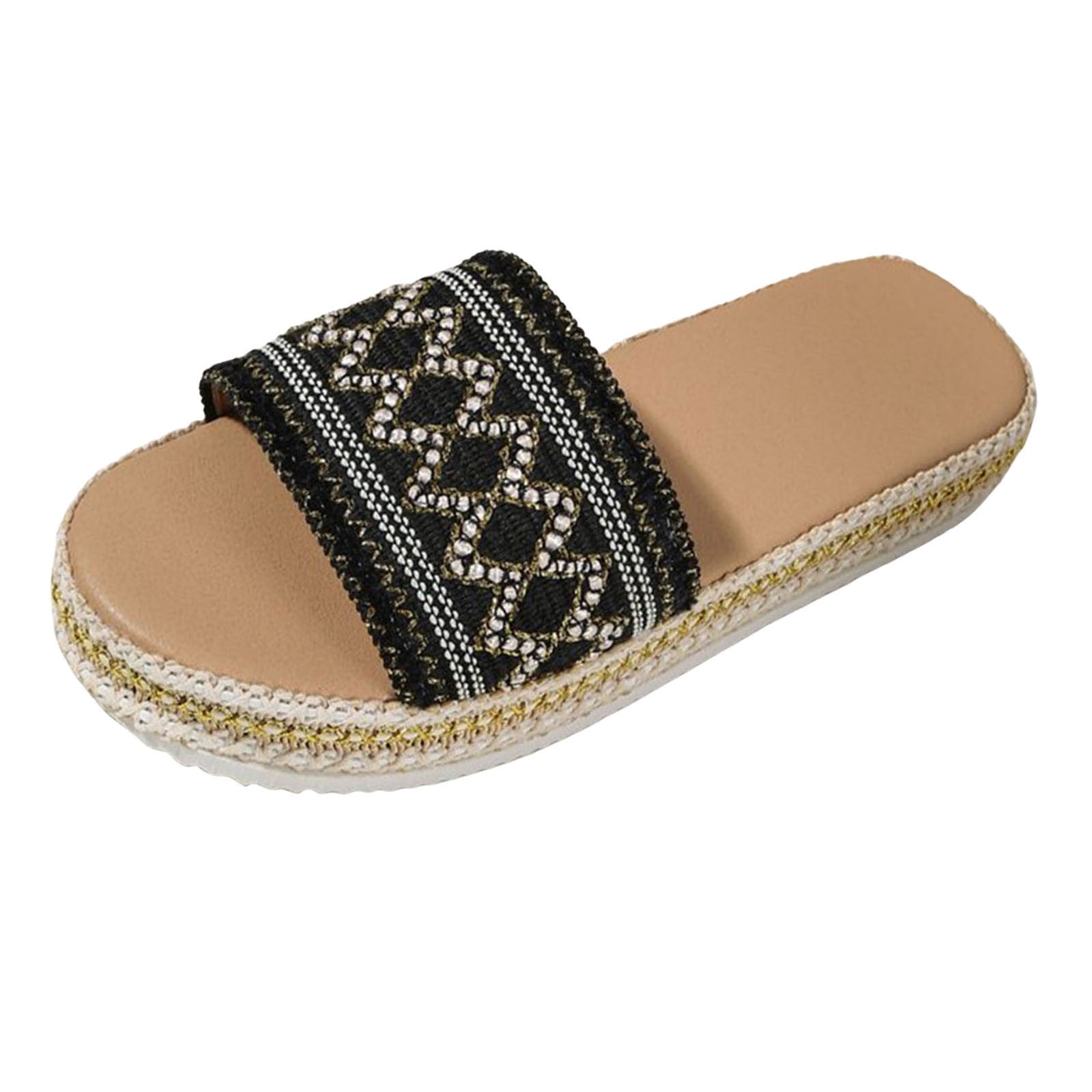 DVKOVI Women's Bohemian Ethnic Style Slipper Embroidered Open Toe Slide ...