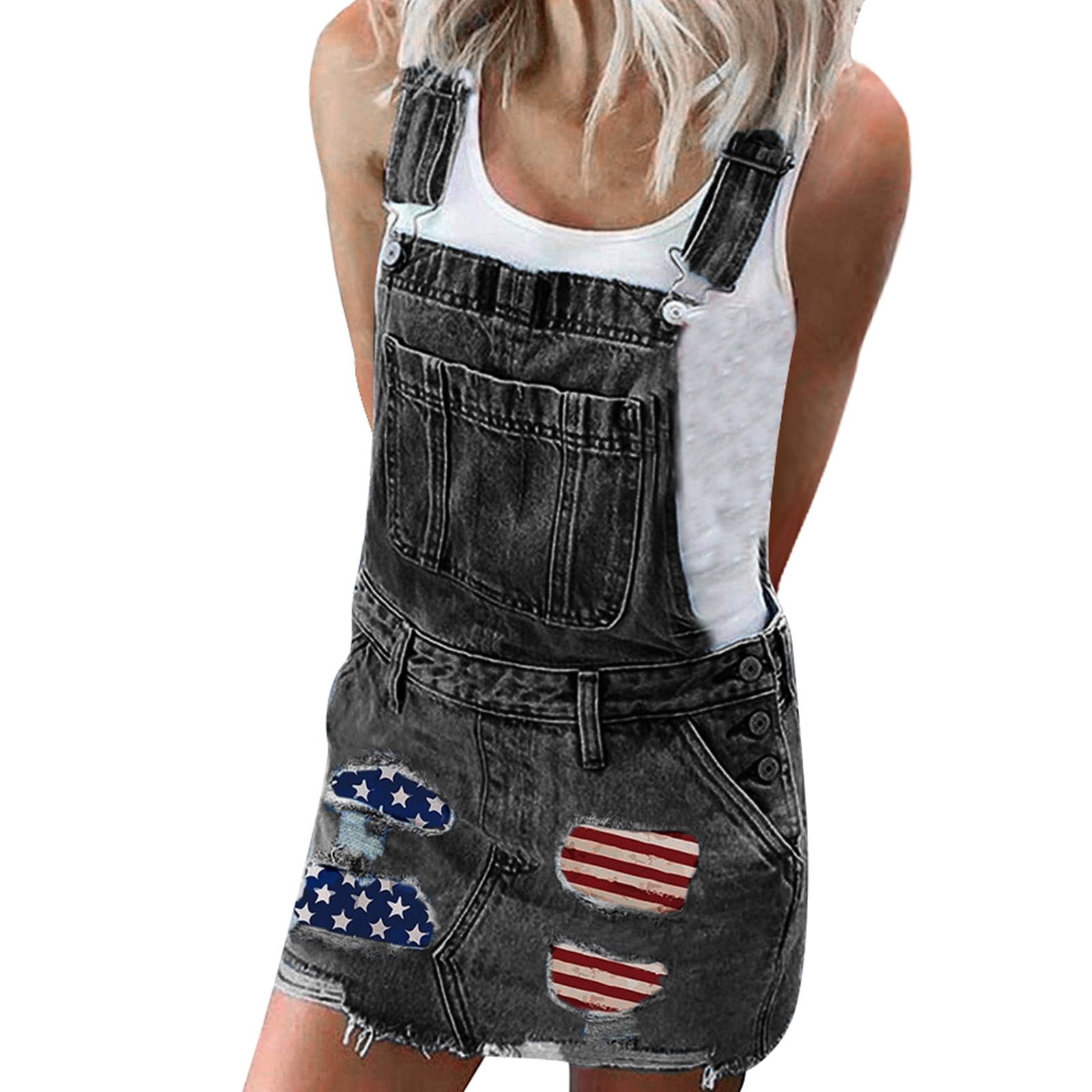 DVKOVI Women's Denim Overalls Skirt Adjustable Strap Short Dress Casual ...