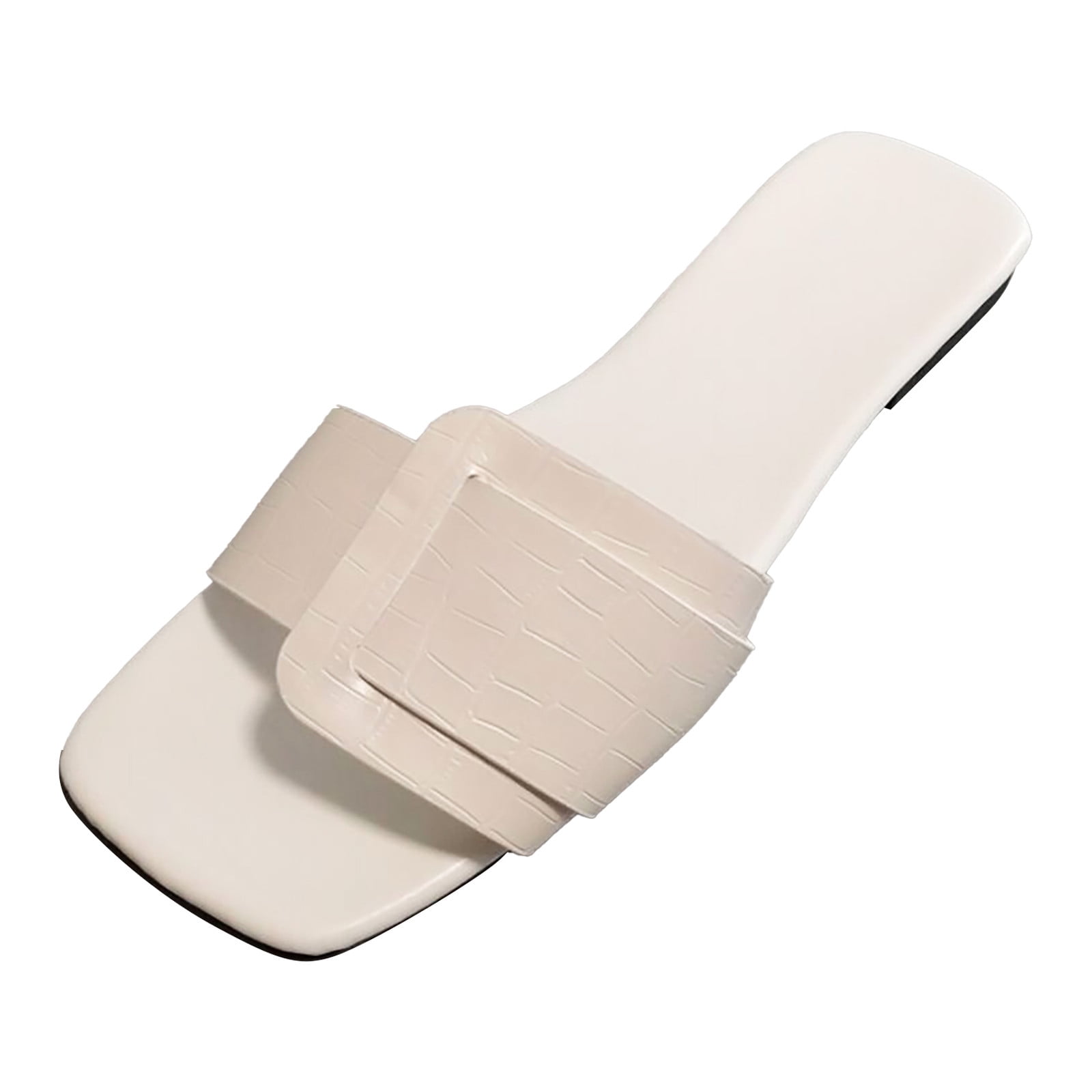 DVKOVI Women's Fashion Slip On Sandals Casual Open Toe Slides Square ...