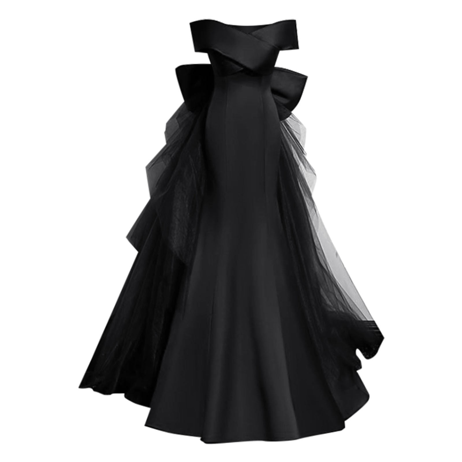 DVKOVI Women's One Shoulder Prom Dresses Large Knot Bow Tulle Evening ...