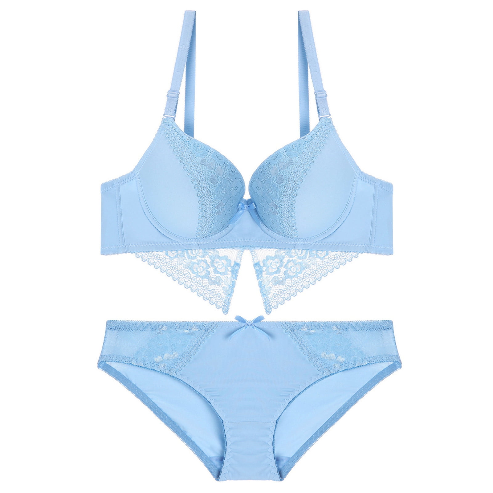 Dvkovi Womens Solid Color Fashion Sexy Lace Push Up Bra Set Underwear