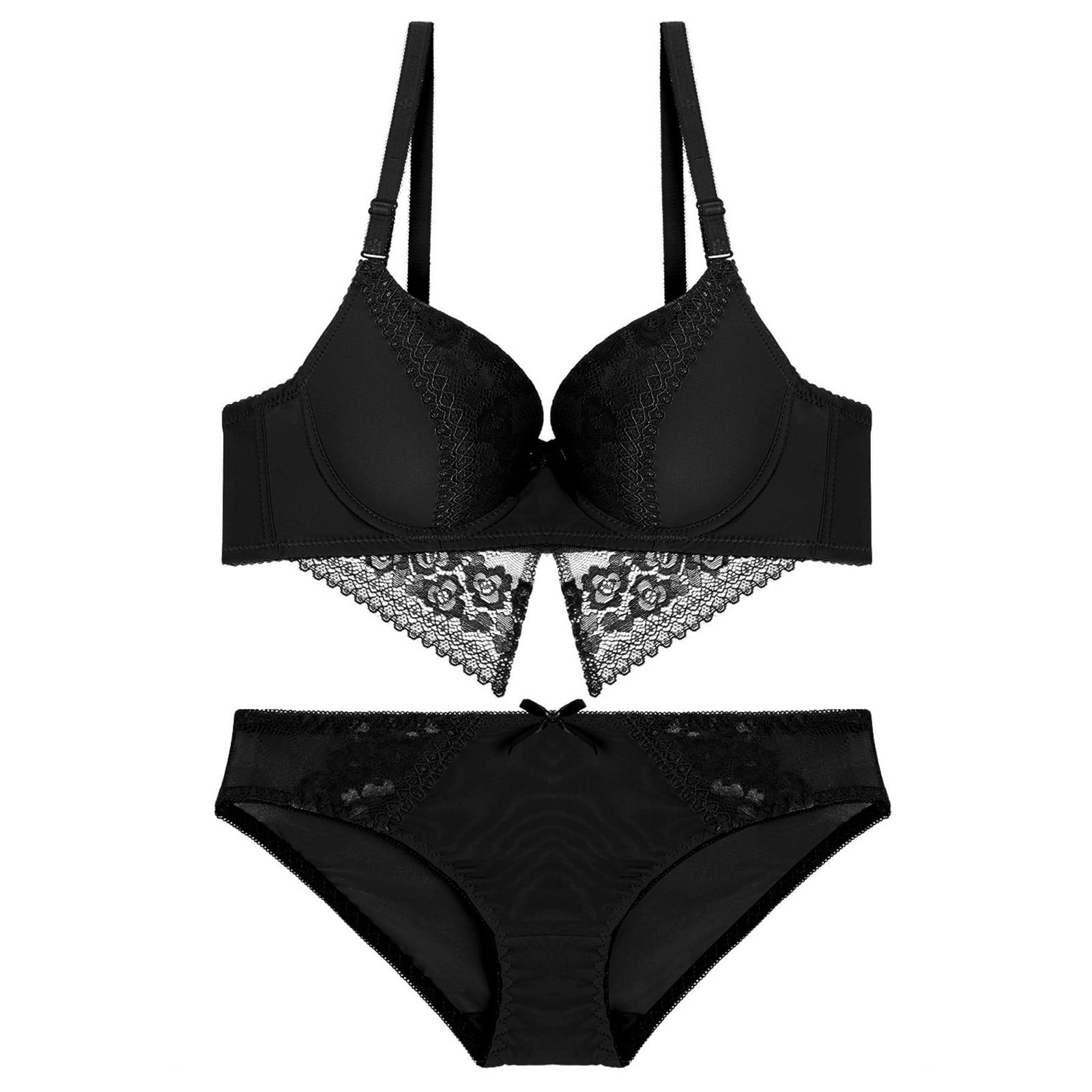 Dvkovi Womens Solid Color Fashion Sexy Lace Push Up Bra Set Underwear Panty Set Triangle