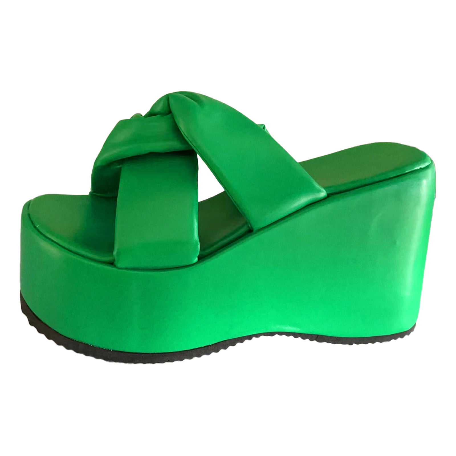 DVKOVI Women's Solid Color Slippers Simple Wedge Sandal Thick Sole Arch ...