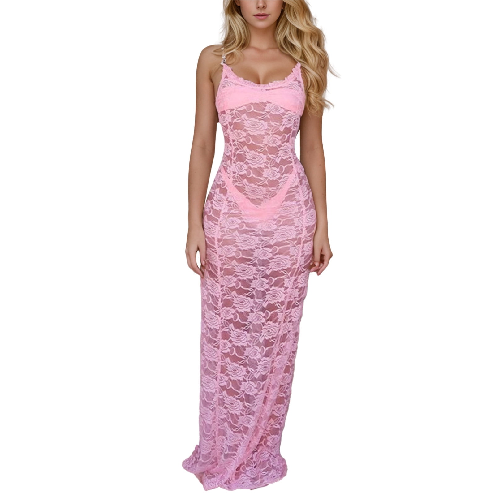 DVKOVI Womens Fashion Sleeveless Slip Dress Sexy Lace Bodycon Evening ...