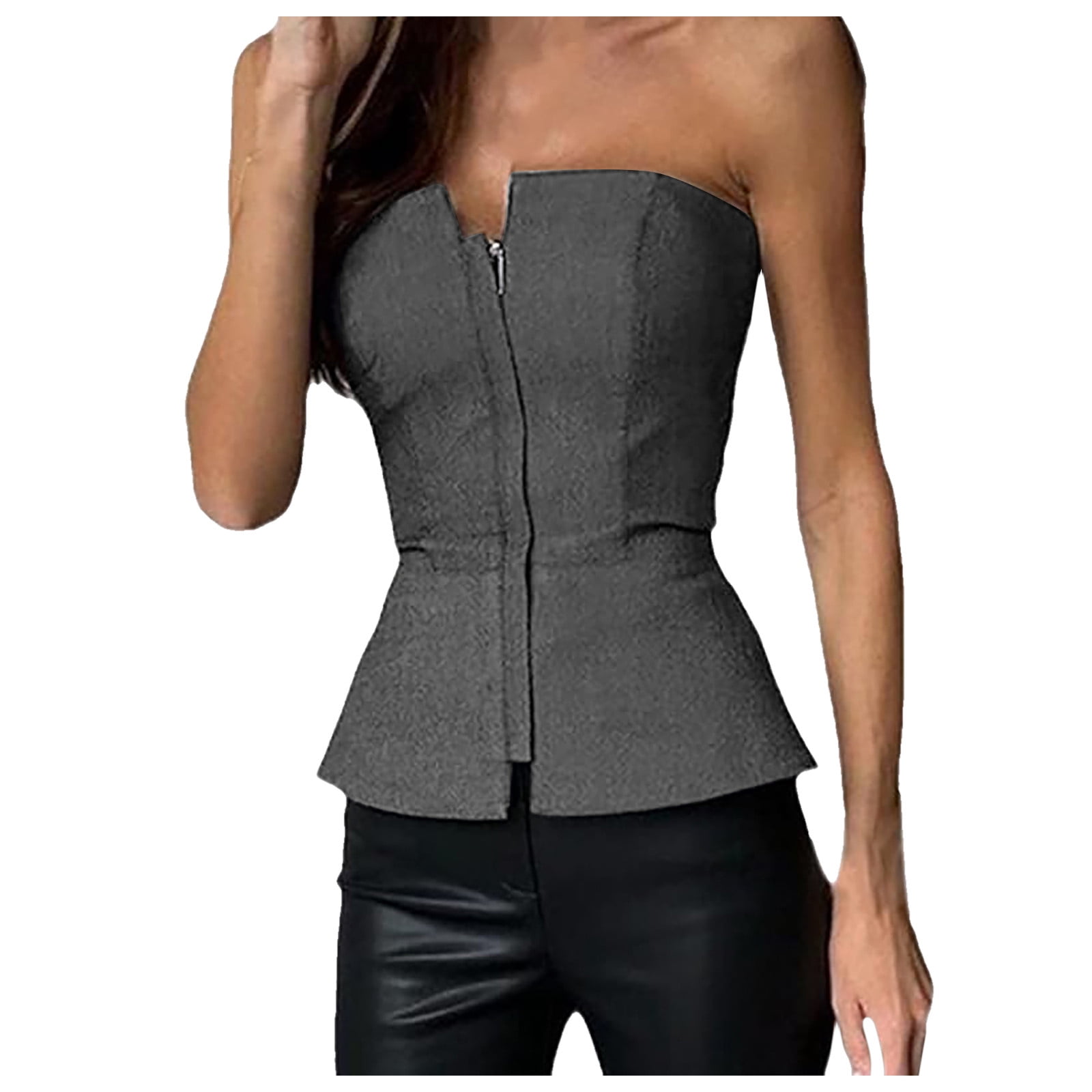 DVKOVI Womens Summer Tops Trendy Solid Color Strapless Top Tube ...