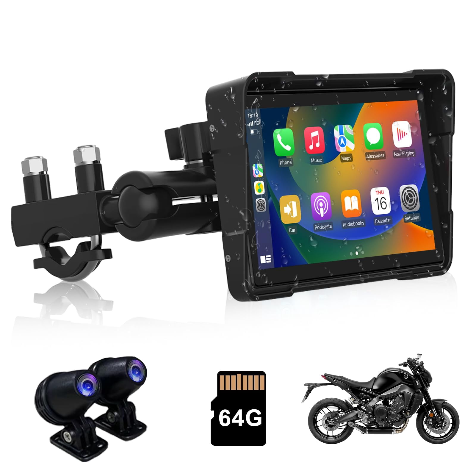 DVRMEDIA Motorcycle Dash Cam, Wireless Apple CarPlay & Android Auto for ...