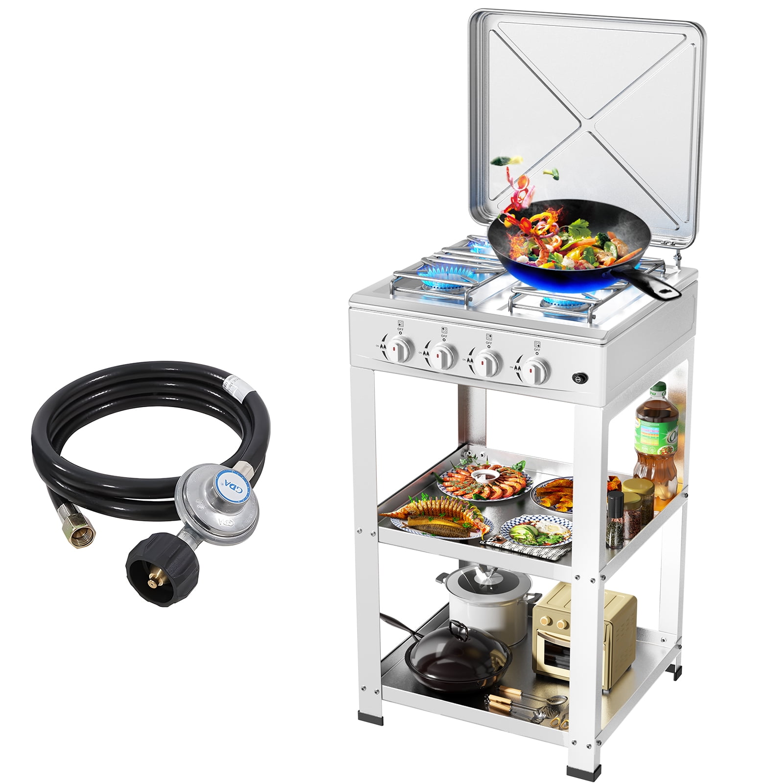DWALE 4-Burner Propane Outdoor Stove with Gas Regulator and 5ft Hose ...