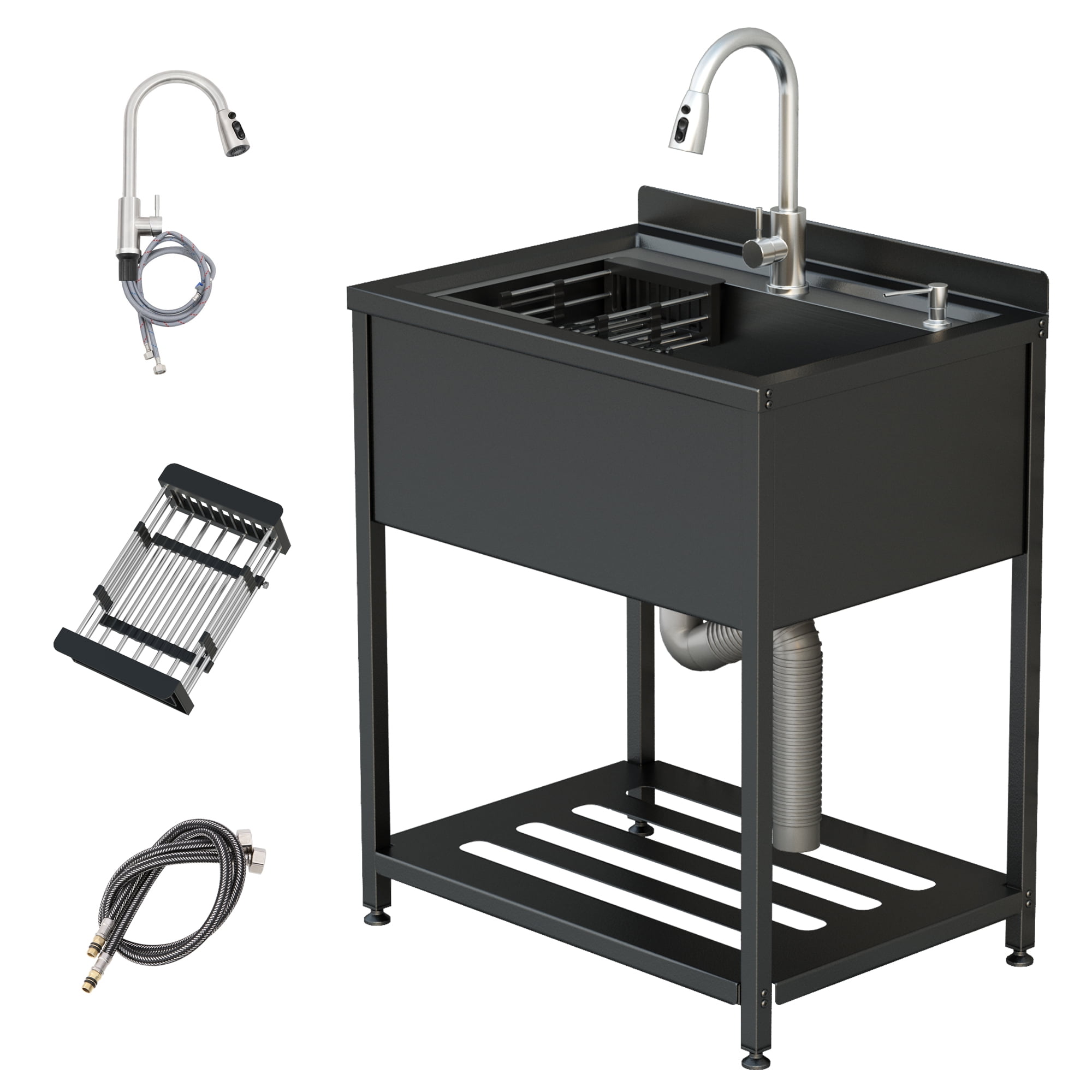 DWALE Black 304 Stainless Steel 30.8" × 22" × 39.5" Single Bowl Sink ...