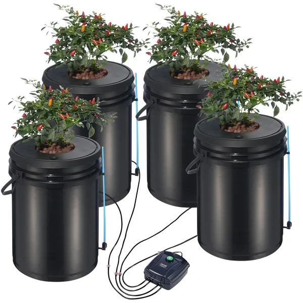 DWC Hydroponic System 5 Gallon 4 Buckets Deep Water Culture Grow Kit ...