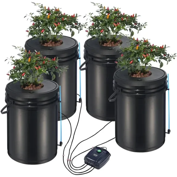 DWC Hydroponic System 5 Gallon 4 Buckets Deep Water Culture Grow Kit ...