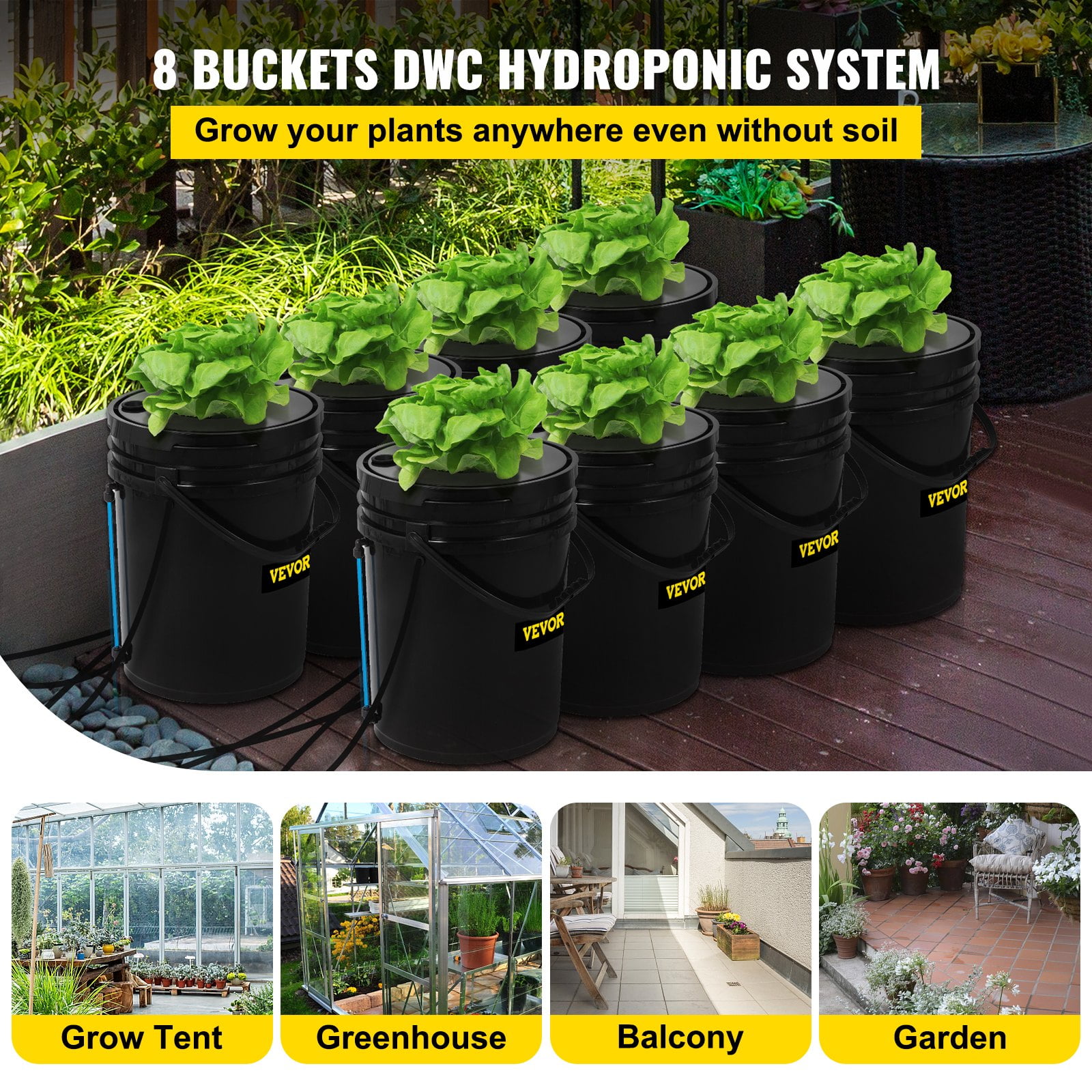 DWC Hydroponic System 5 Gallon 8 Buckets Deep Water Culture Growing ...