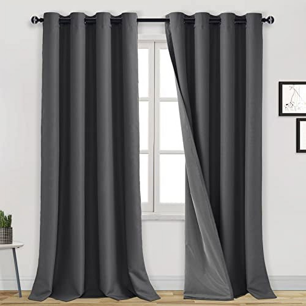 DWCN 100% Dark Grey Blackout Curtains & Drapes 95 Inch Long 2 Panels ...