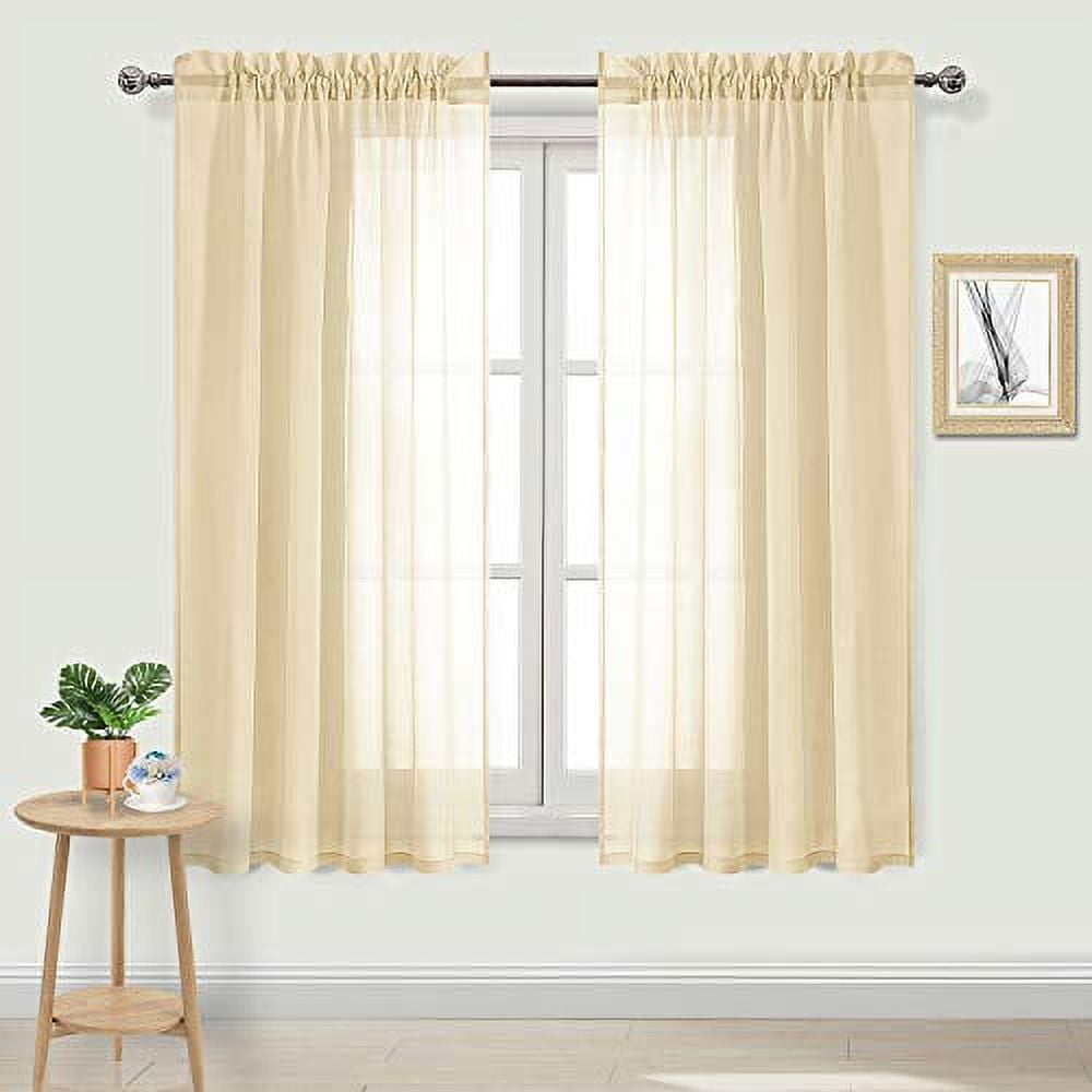 DWCN Beige Sheer Curtains Semi Transparent Voile Rod Pocket Curtains ...