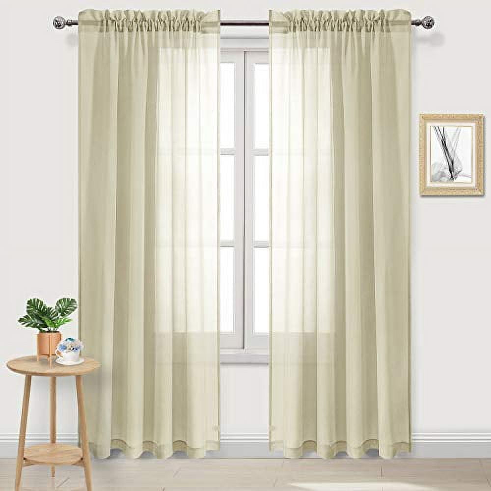DWCN Beige Sheer Curtains Semi Transparent Voile Rod Pocket Curtains ...