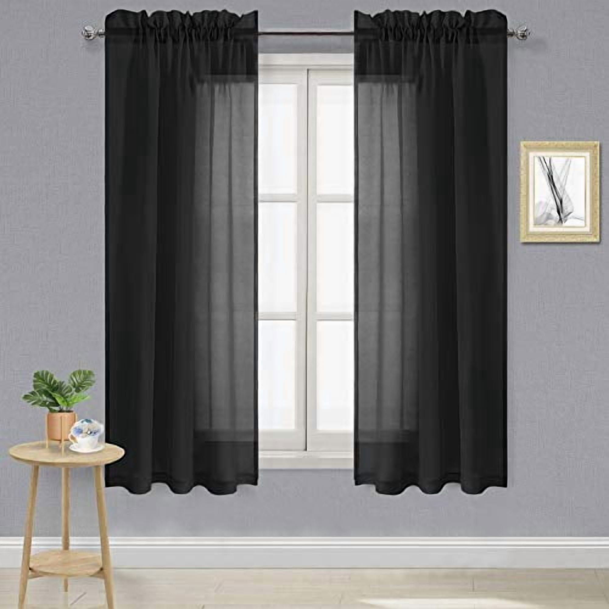 DWCN Black Sheer Curtains Semi Transparent Voile Rod Pocket Curtains ...