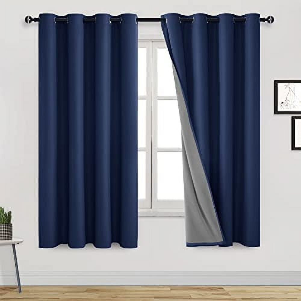 DWCN Blackout Curtain 63 Inch Length 2 Panels Navy Blue Noise Blocking ...