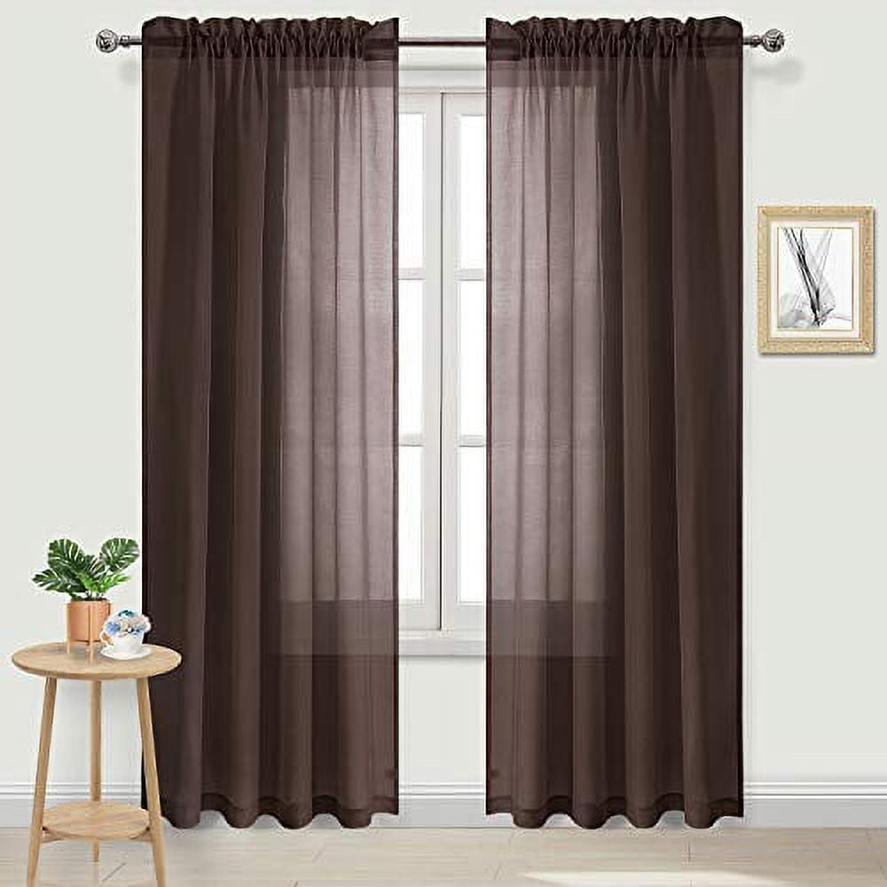 DWCN Brown Sheer Curtains Semi Transparent Voile Rod Pocket Curtains ...