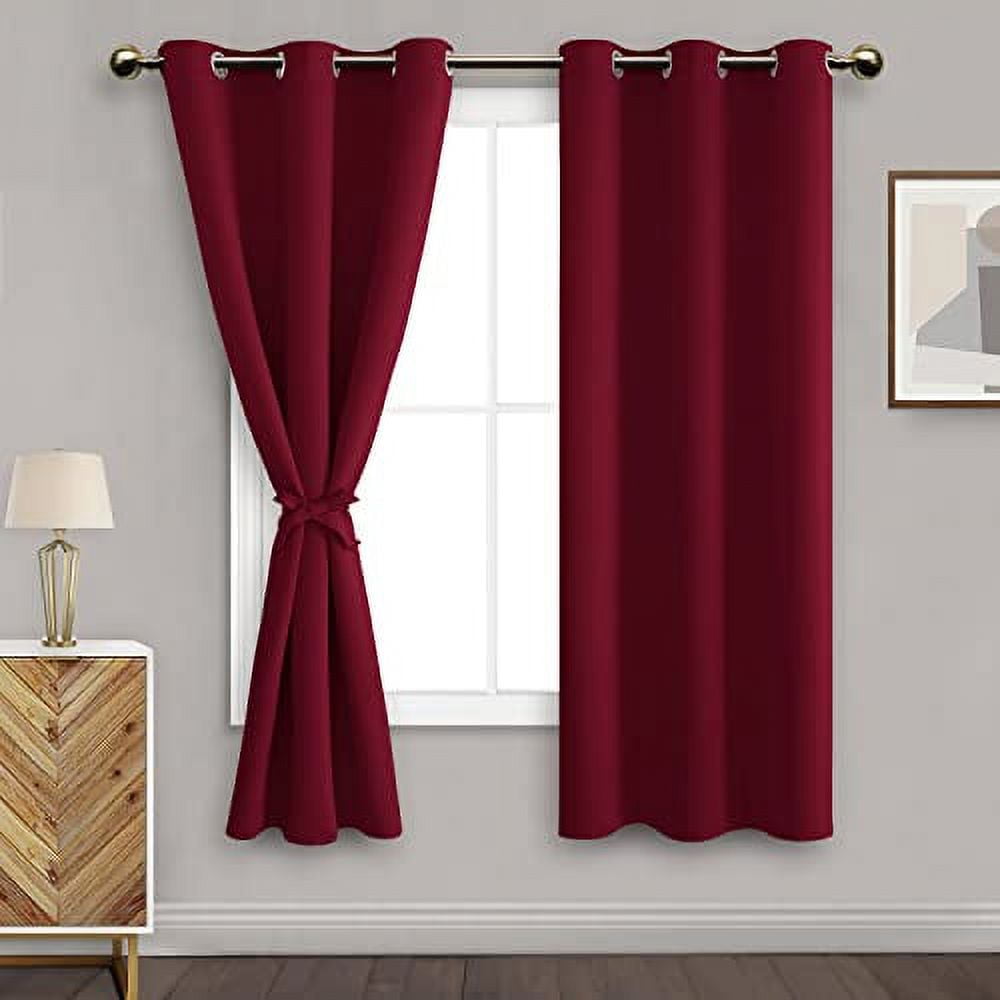 DWCN Contemporary Burgundy Solid Print Grommet Blackout Curtains, 42” x ...
