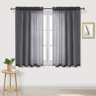 JIUZHEN Black Sheer Curtains 84 Inches Long - Semi Transparent Light Filtering Grommet Window ...
