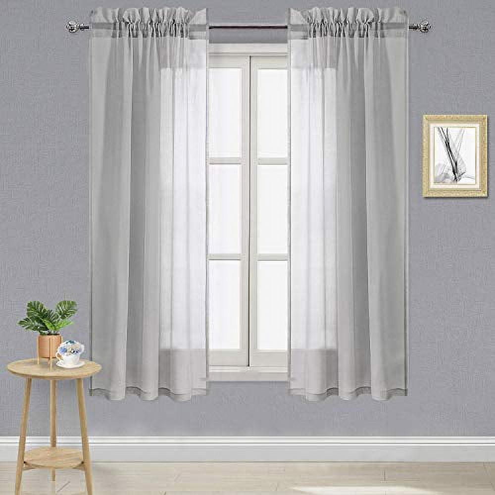 Bazaahm Sheer Lace Grey Curtains for Bedroom Living Room 95"L x 55"W ...