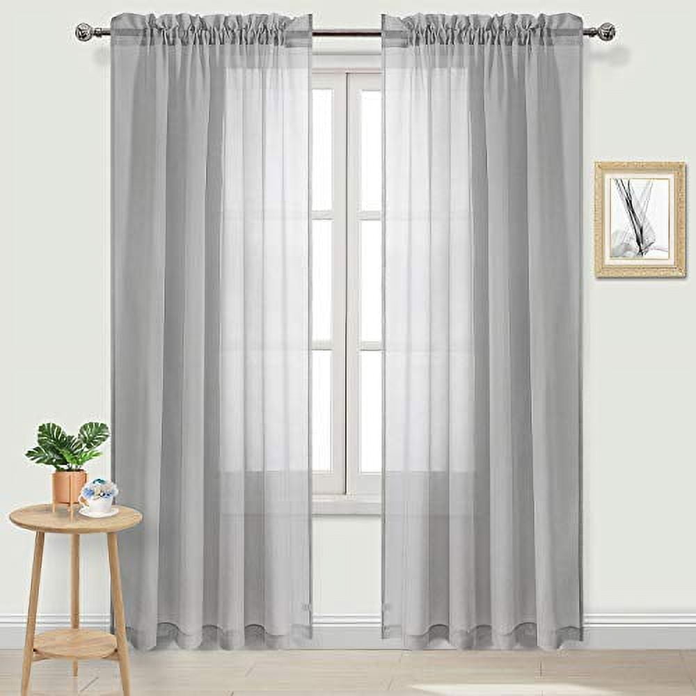 DWCN Grey Sheer Curtains Semi Transparent Voile Rod Pocket Curtains for ...