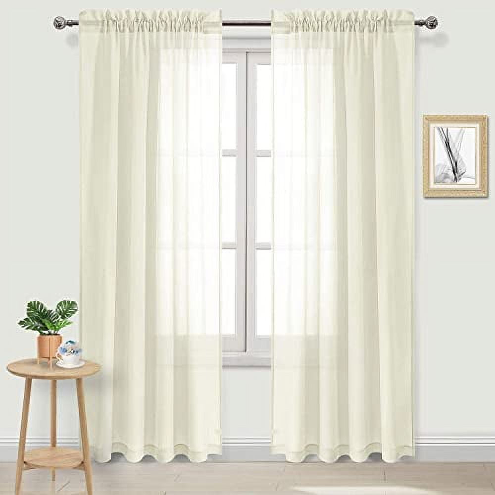 DWCN Ivory Sheer Curtains Semi Transparent Voile Rod Pocket Curtains ...