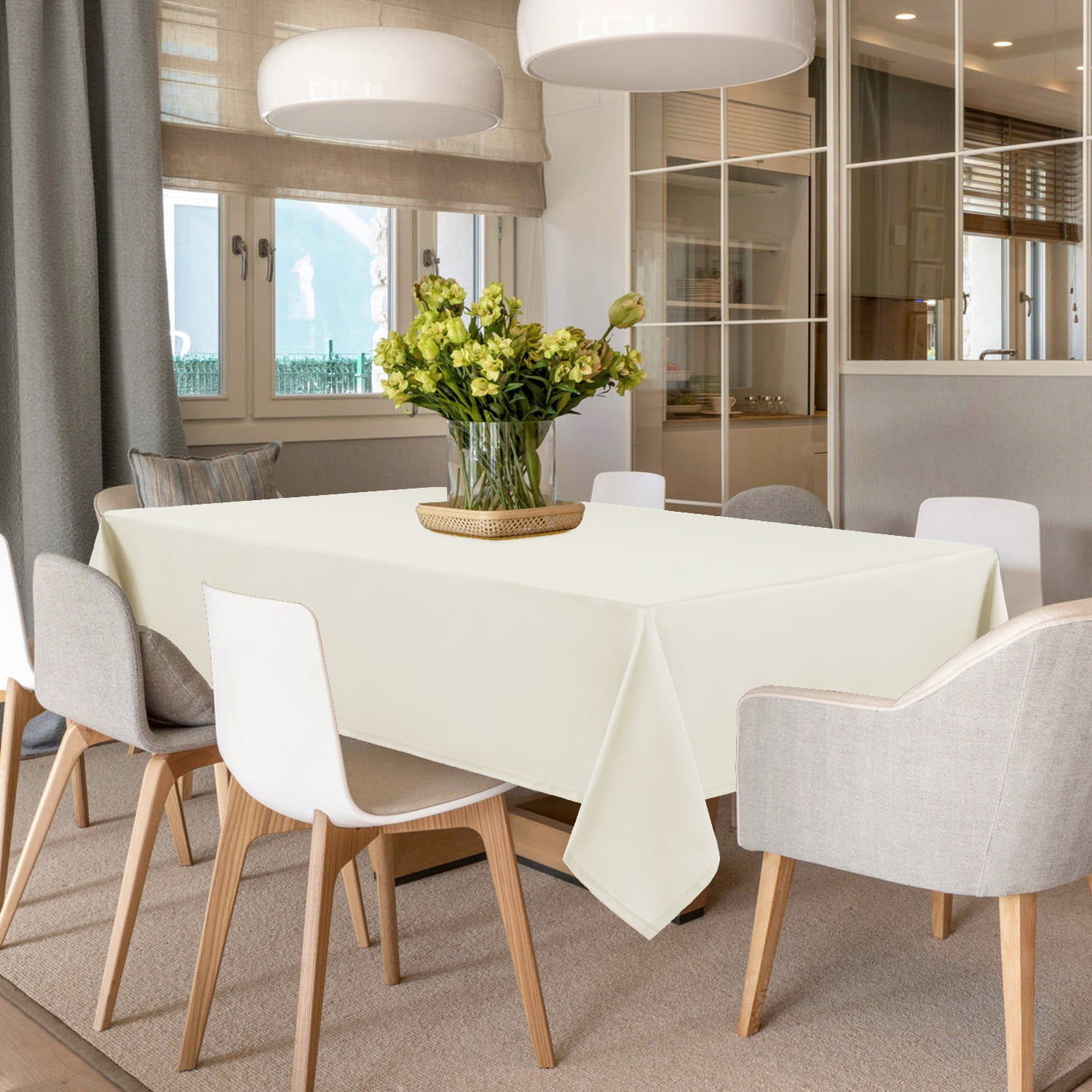 DWCN Ivory Tablecloth for Rectangle Tables - Waterproof and Spillproof ...