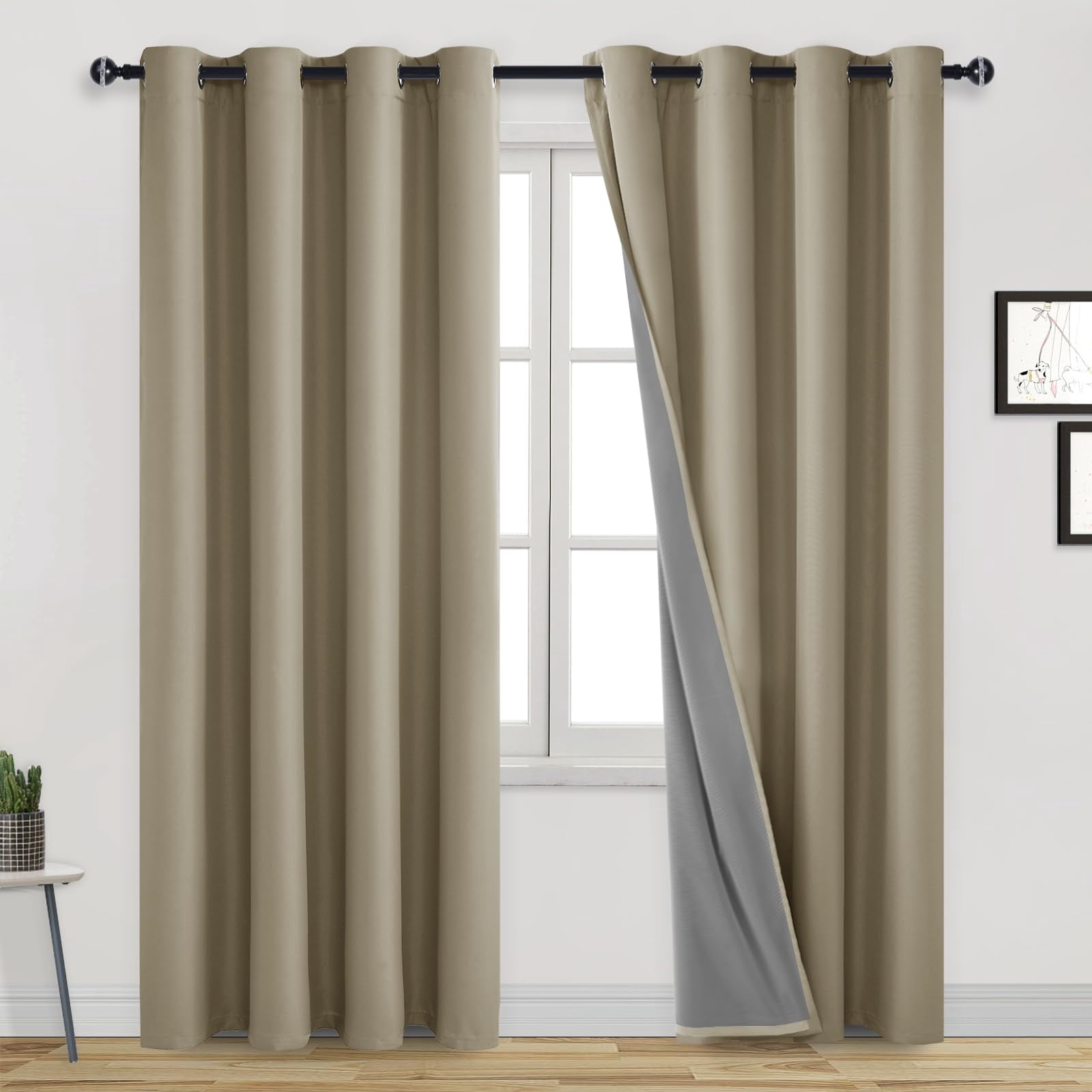DWCN Khaki Blackout Drapes - 84" Long, Thermal Insulated, Soundproof ...