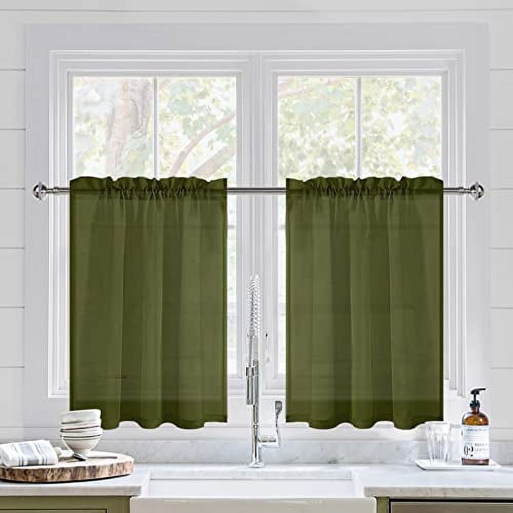 DWCN, Olive Green Sheer Curtains, 36x36 inches, Set of 2 Panels ...