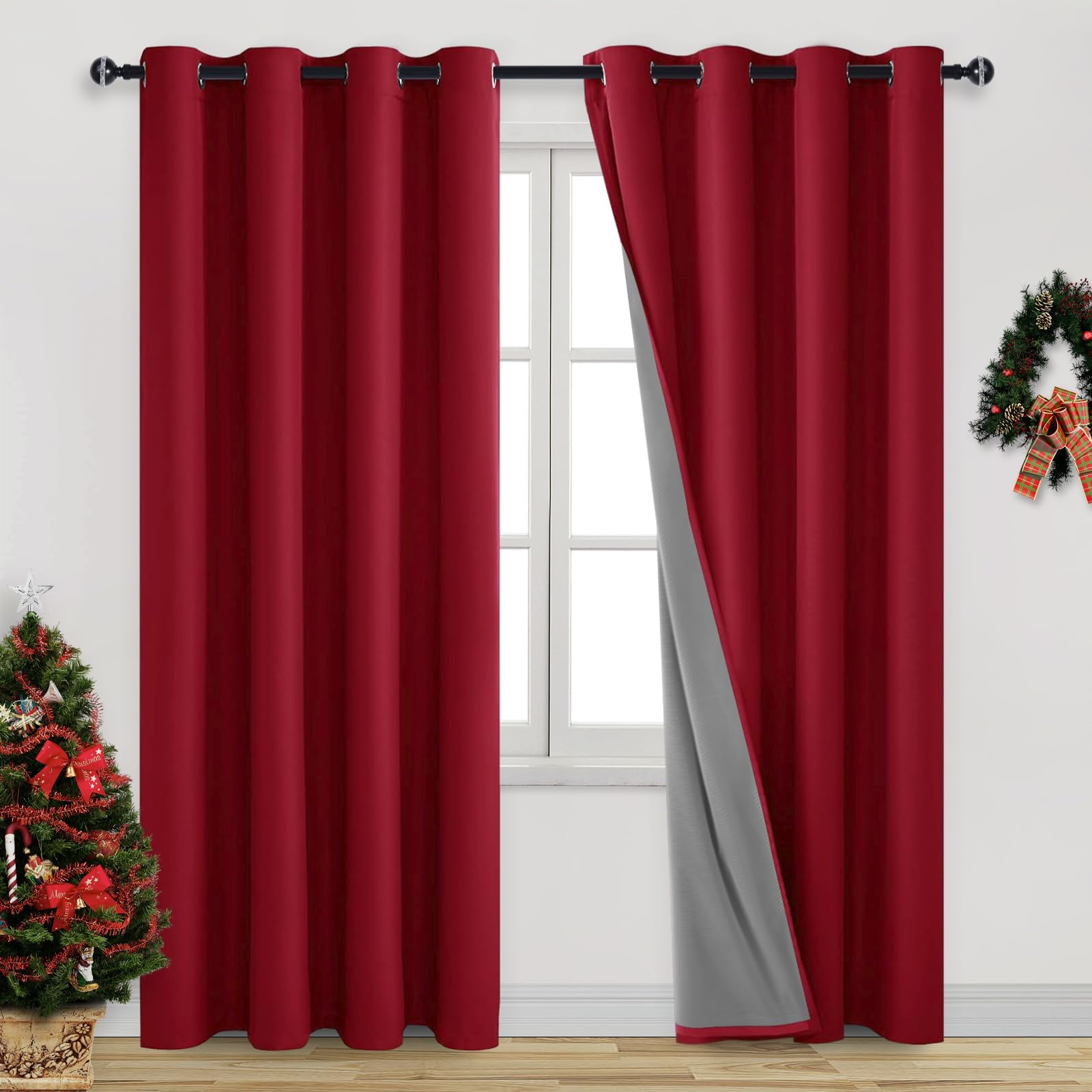 "DWCN Red Blackout Curtains 84"" Long, Thermal Insulated, Light & Heat ...