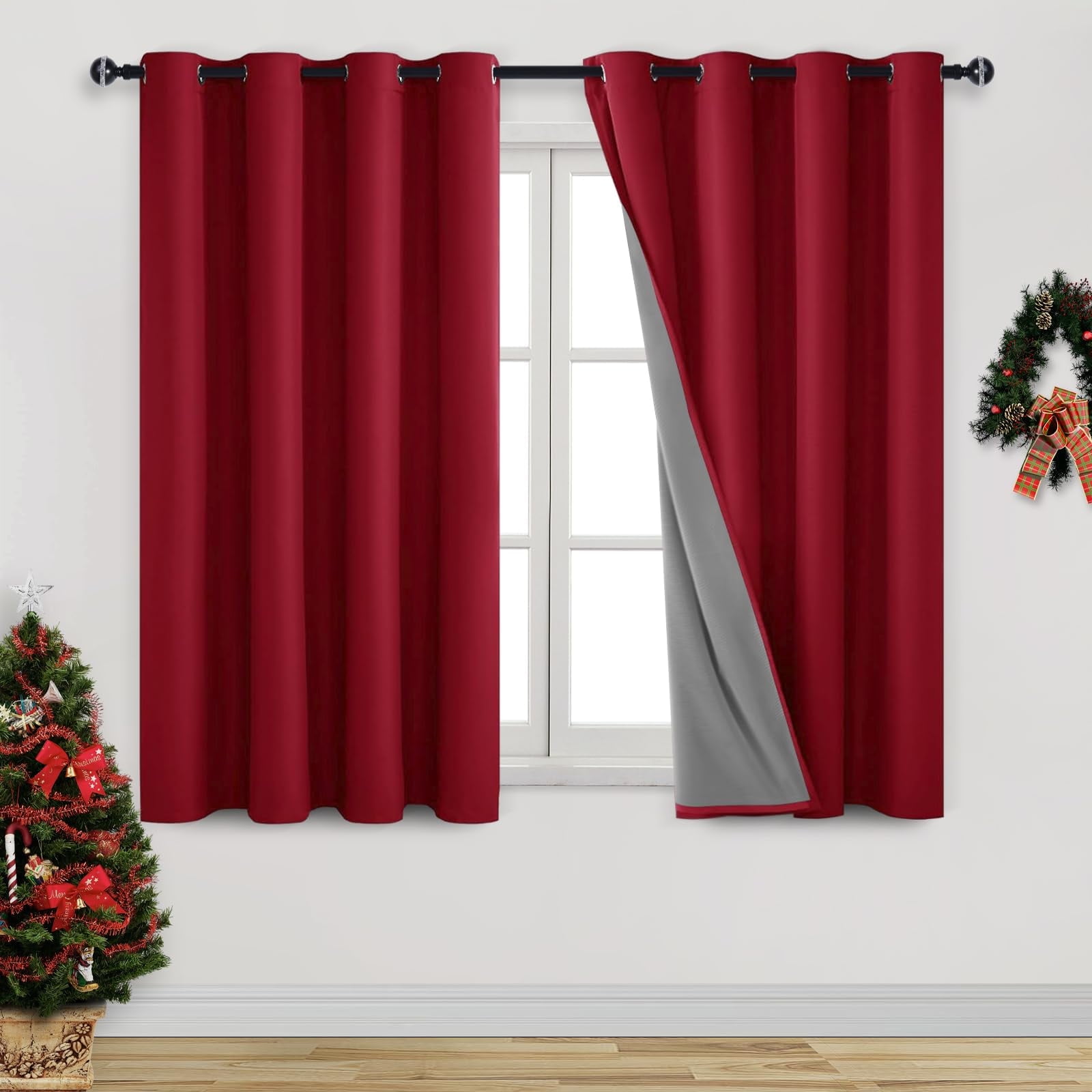 DWCN Red Full Blackout Bedroom Curtains Thermal Insulated for Small ...