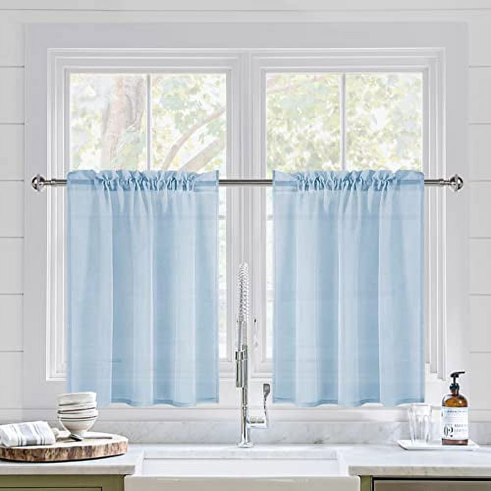 DWCN Sky Blue Sheer Curtains for Kitchen Windows - Rod Pocket Semi ...