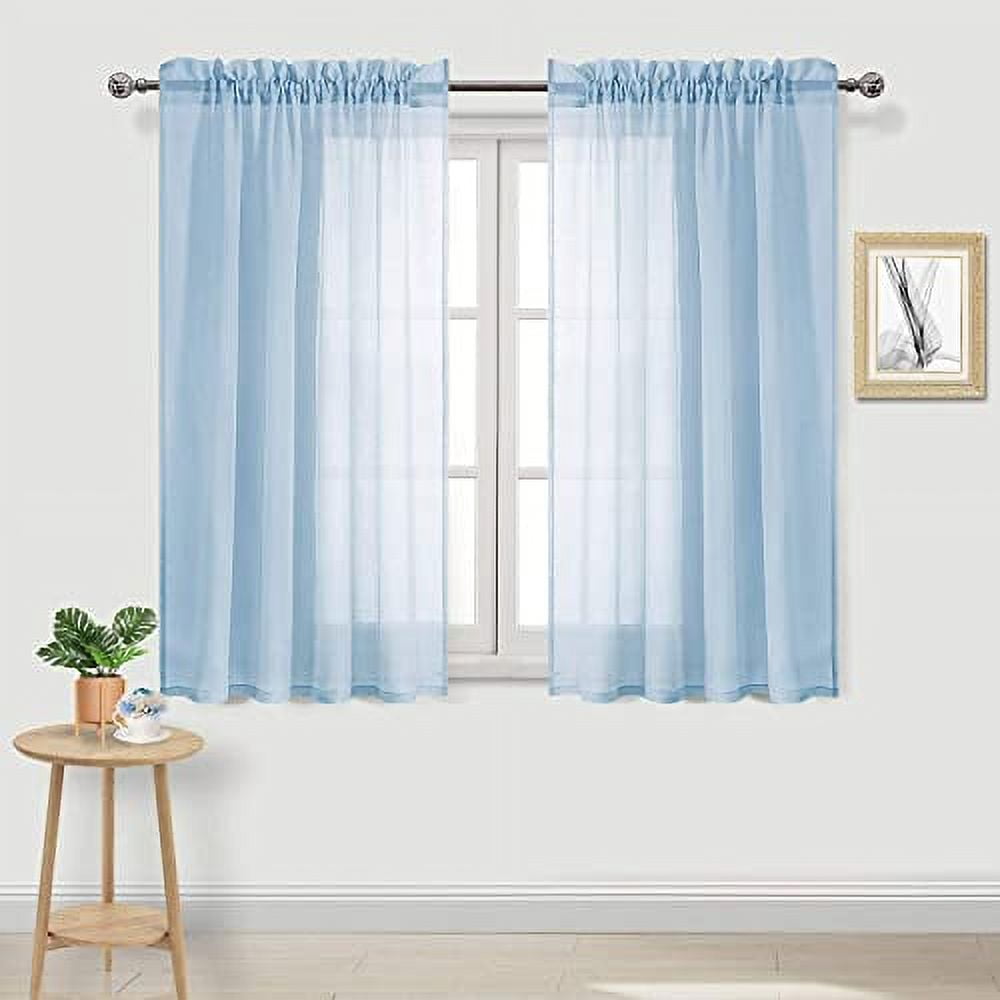 DWCN Sky Blue Sheer Voile Curtains, 42 x 45 inches, Set of 2 Panels ...