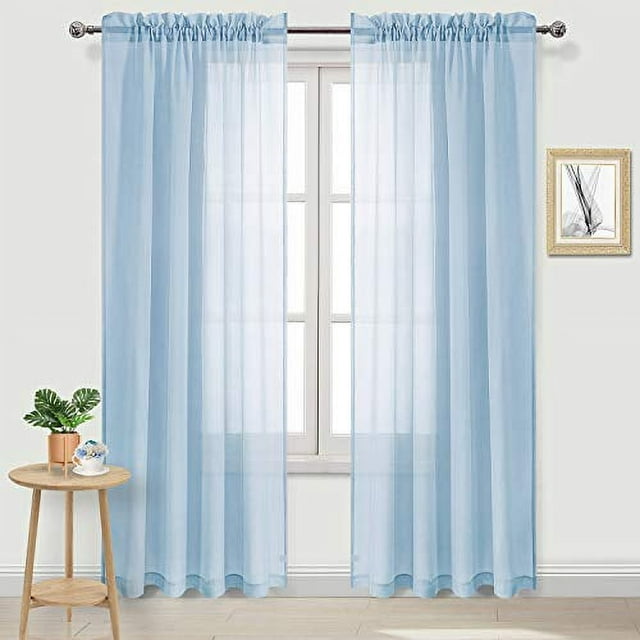 DWCN Sky Blue Sheer Curtains Semi Transparent Voile Rod Pocket Curtains for Bedroom and Living ...