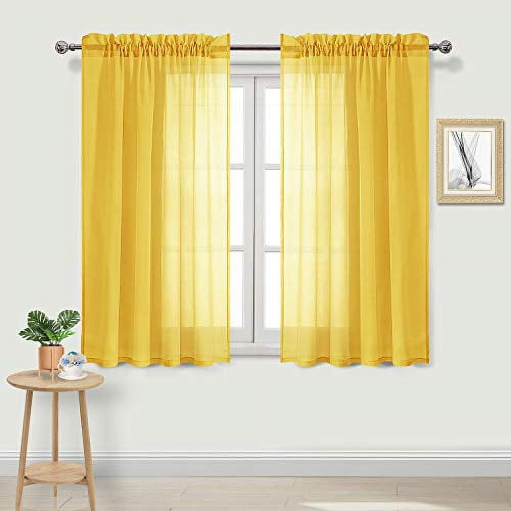 DWCN Yellow Sheer Curtains, Semi Transparent Voile, 52 x 54 inches, Set ...