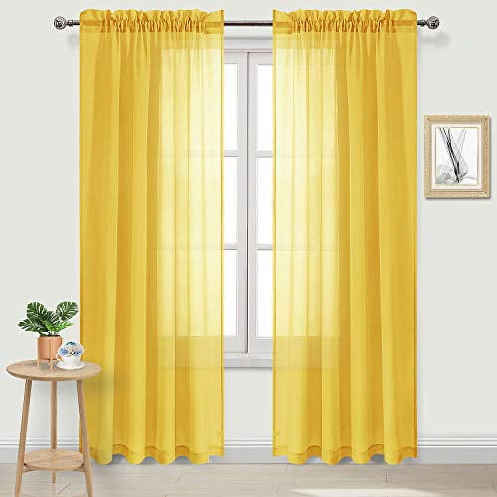 DWCN Yellow Sheer Curtains Semi Transparent Voile Rod Pocket Curtains ...