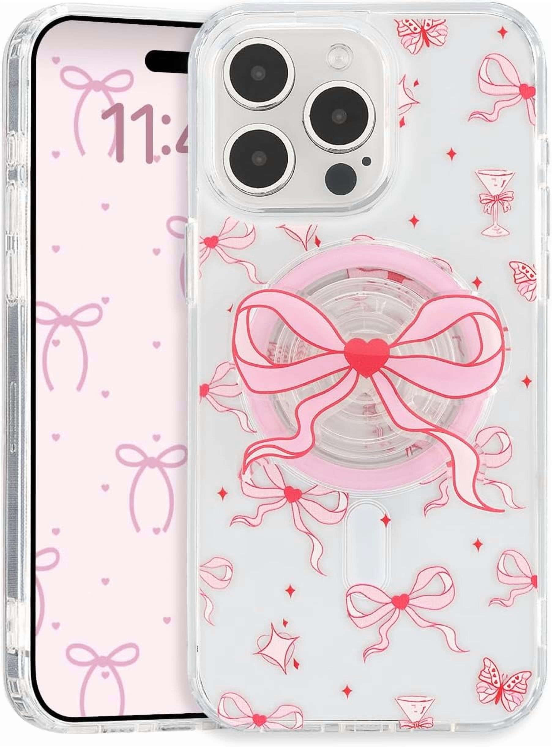 DWEFFA-Magnetic Case for iPhone 15 Pro, 3D Pink Magnetic Stand Bowknot ...