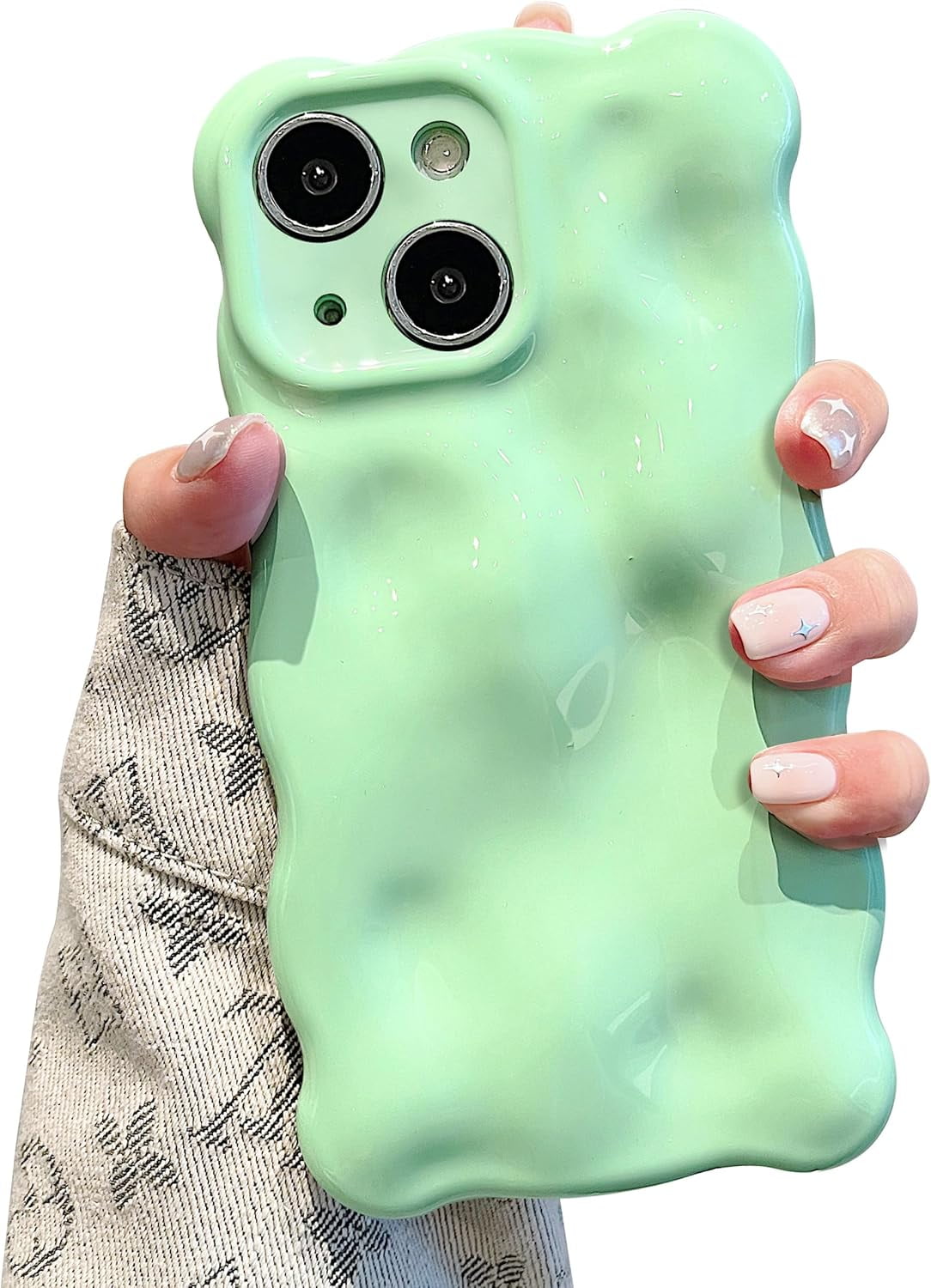 DWEFFA-Ripple Case for iPhone 15, Cute Silver Cover Wave Shape for ...