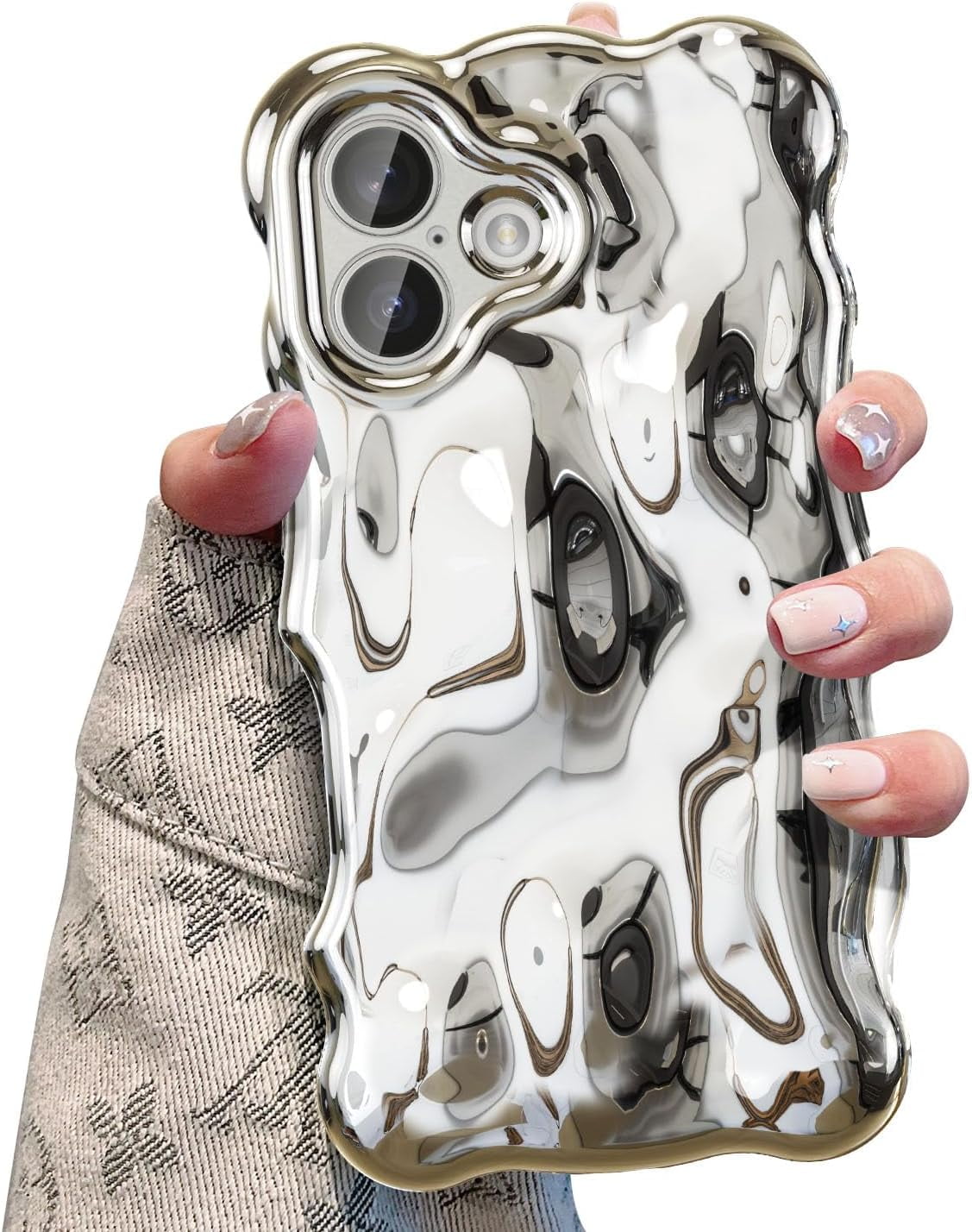 DWEFFA-Ripple Case for iPhone 16, Cute Silver Cover Wave Shape for ...
