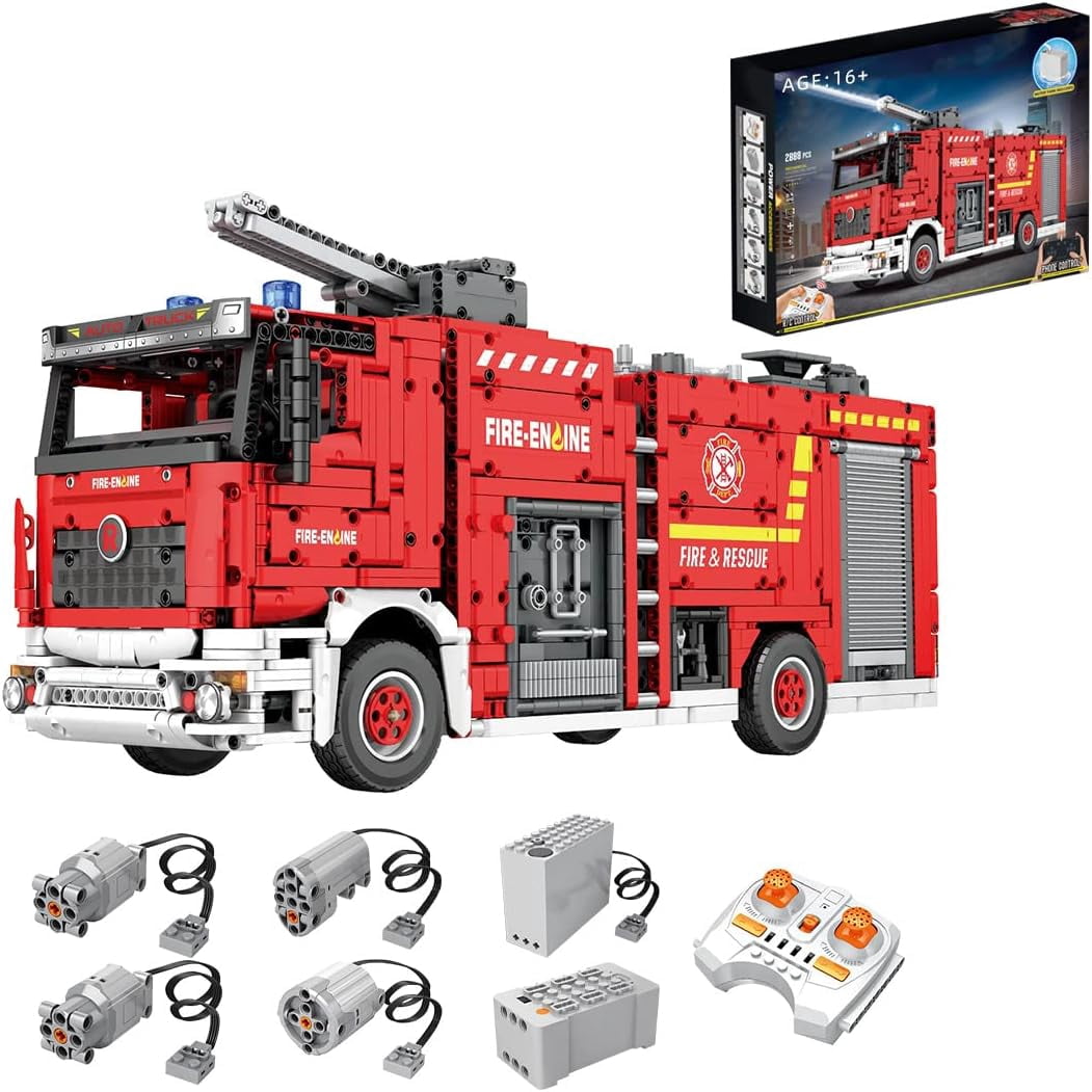 DWIU Technic Fire Truck with Water Outlet, 2888 Pieces RC Fire Ladder ...