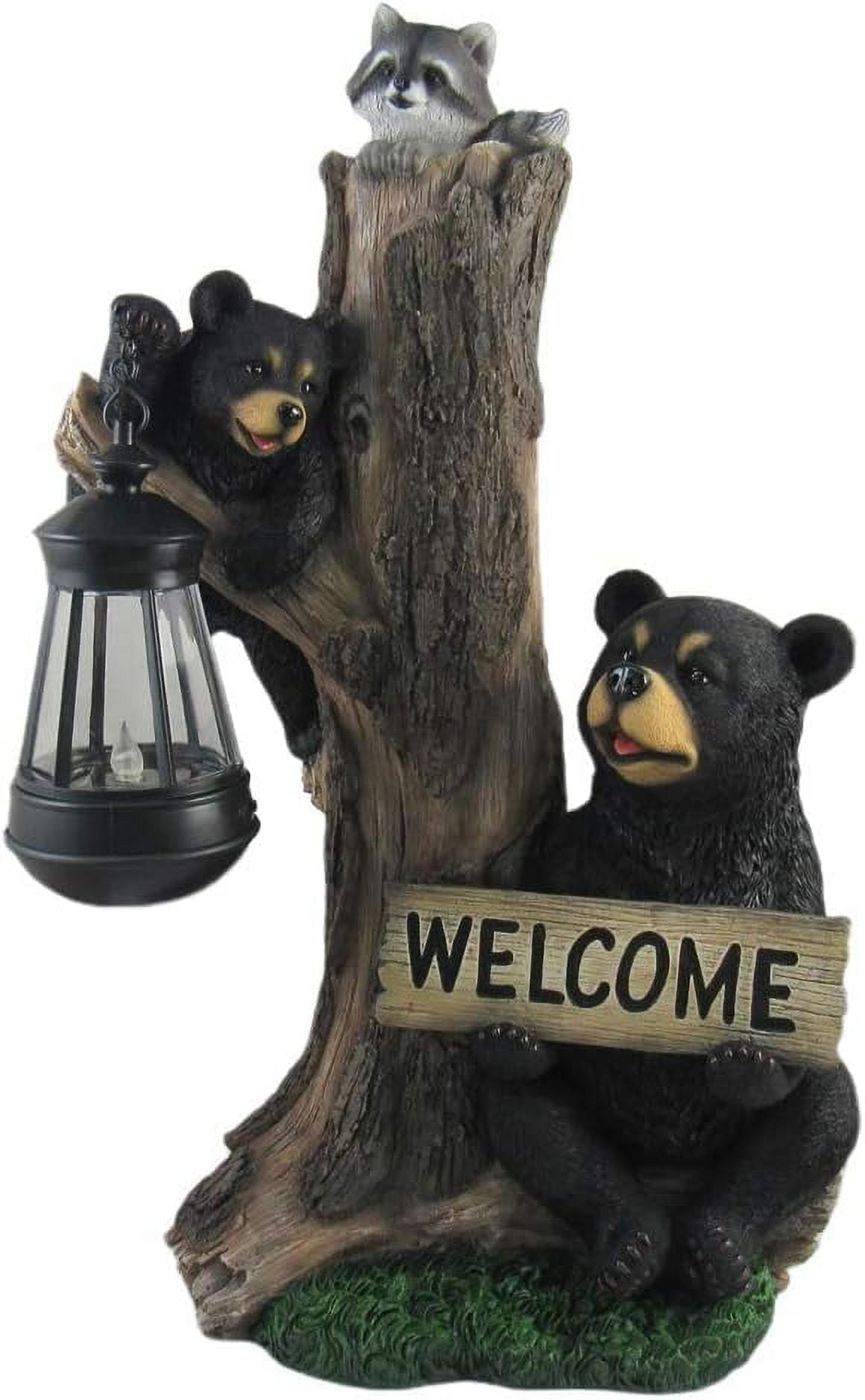 DWK Forest Family Greeting Black Bears LED Solar Lantern Welcome Statue ...