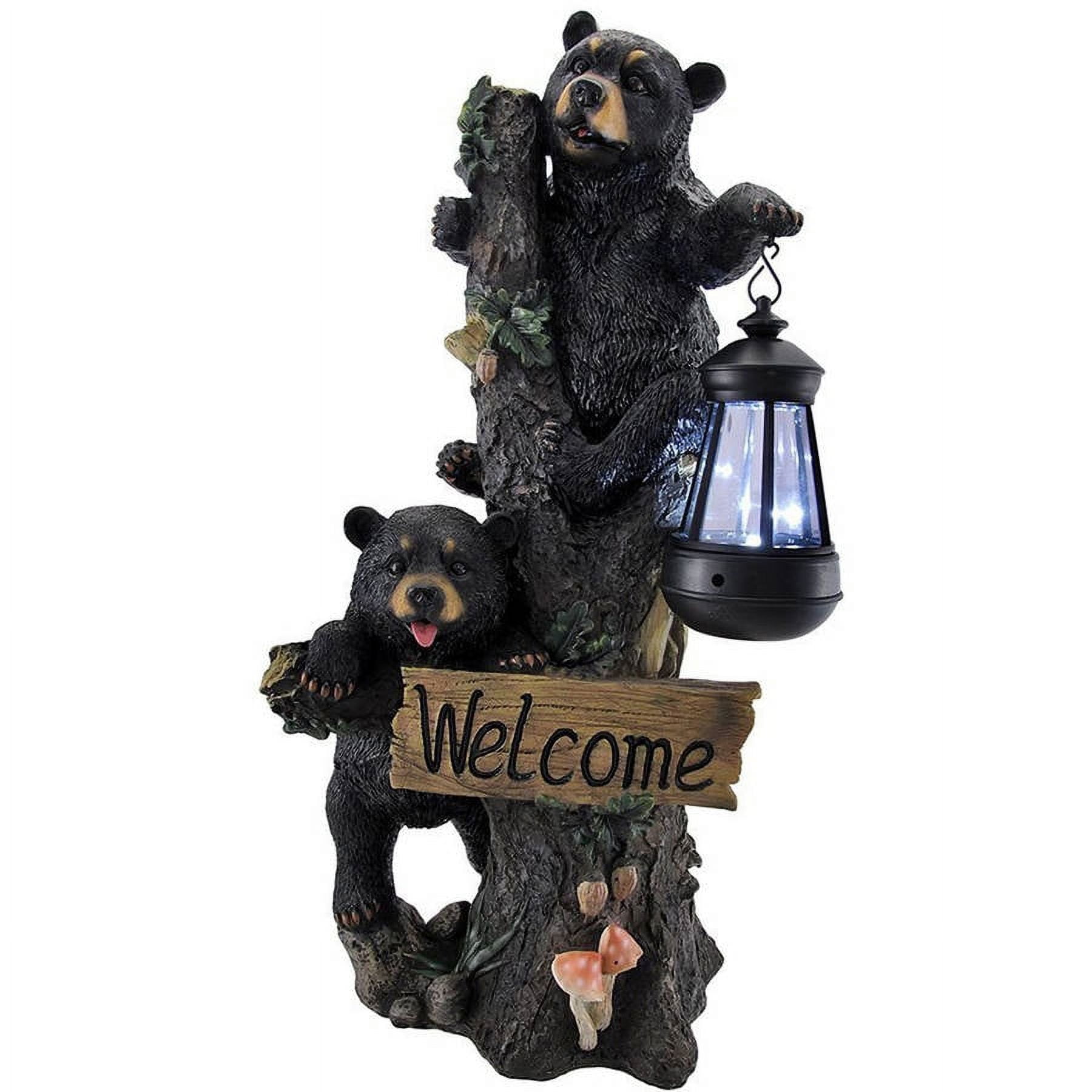 DWK Twin Bears Climbing a Tree Outdoor 18" Porch Sign and Solar LED ...