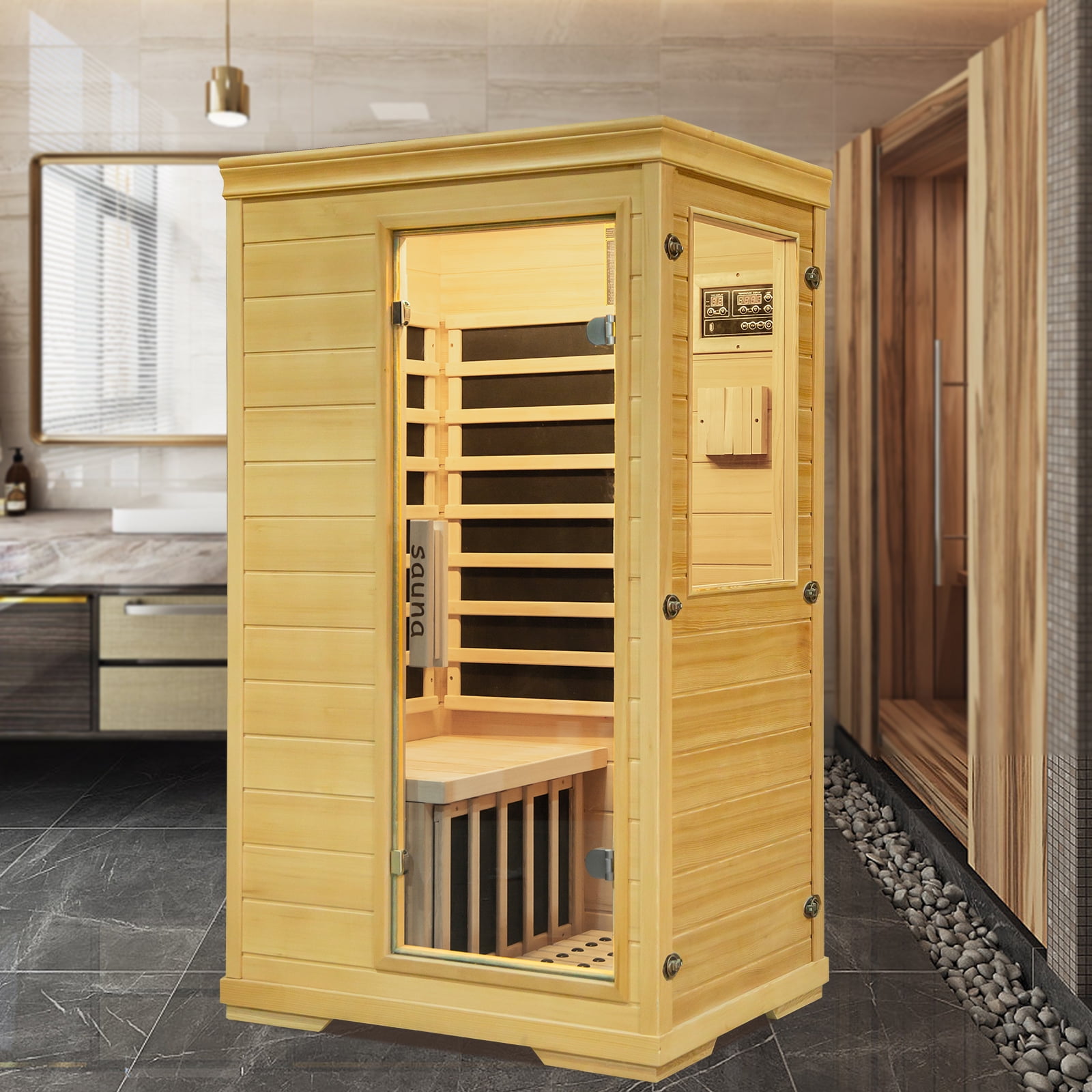 Far Infrared Mini Single Sauna Room, 1 Person Hemlock Wood, Side ...