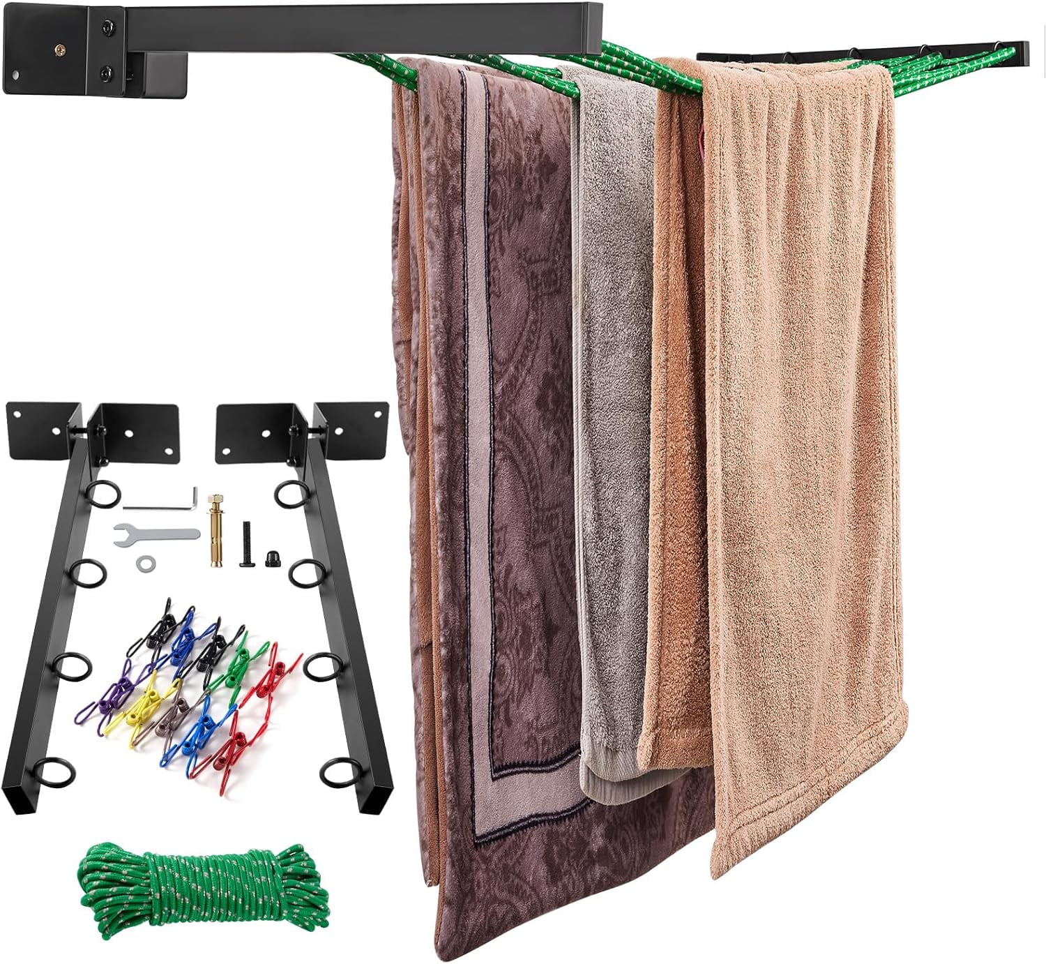 DWNFCF Wall Mounted Foldable Clothes Hanger 360° Rotation, Heavy-Duty ...