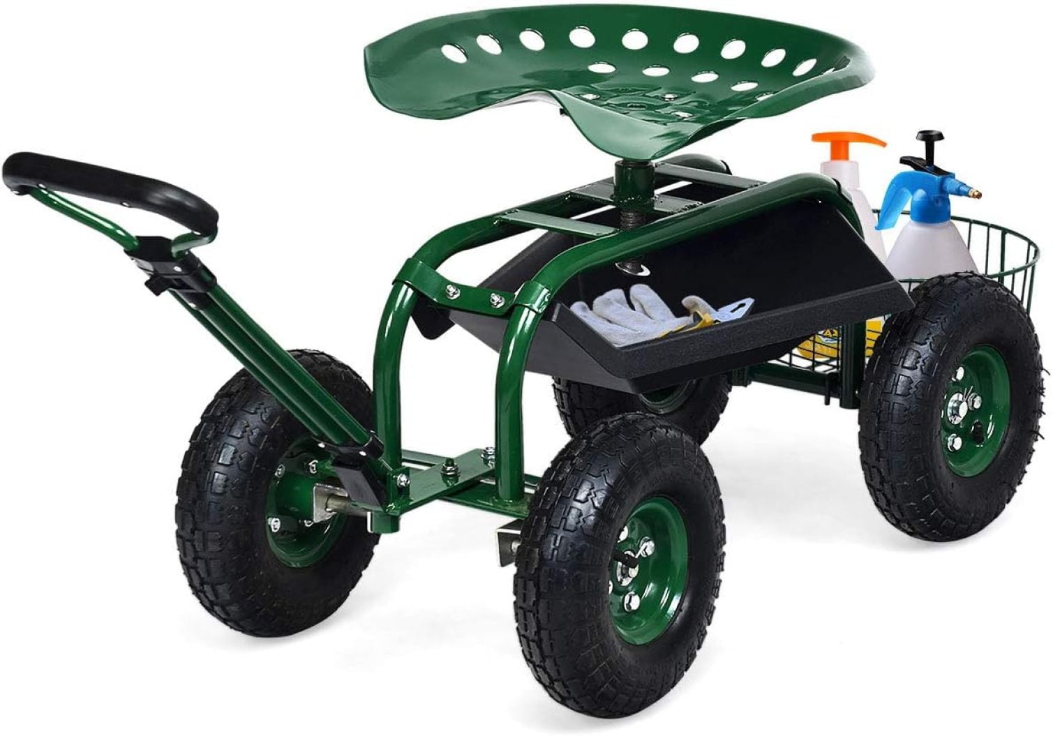 DWQF Rolling Garden Cart with Seat, 4-Wheel Gardening Workseat with ...