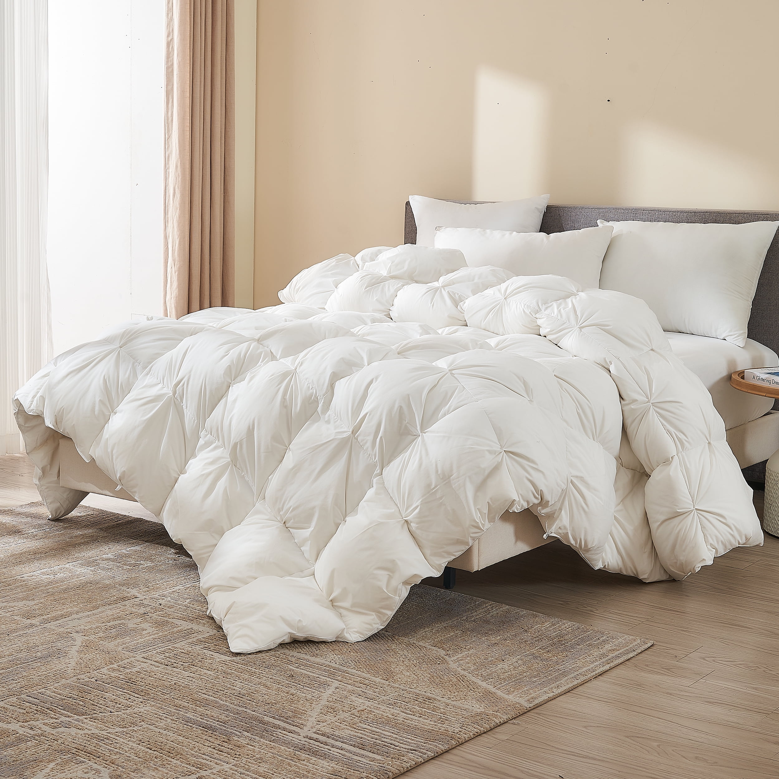 DWR Pinch Pleat Goose Feather Down Comforter, Soft Cotton Blend Cover Fluffy All Season Duvet ...